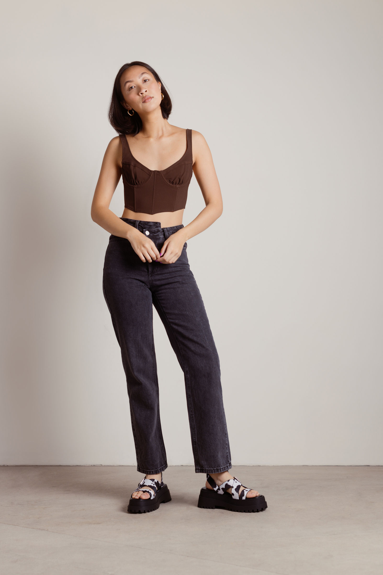 Black Crop Bustier Top - Curved Hem Crop Top - Sleeveless Bustier Top