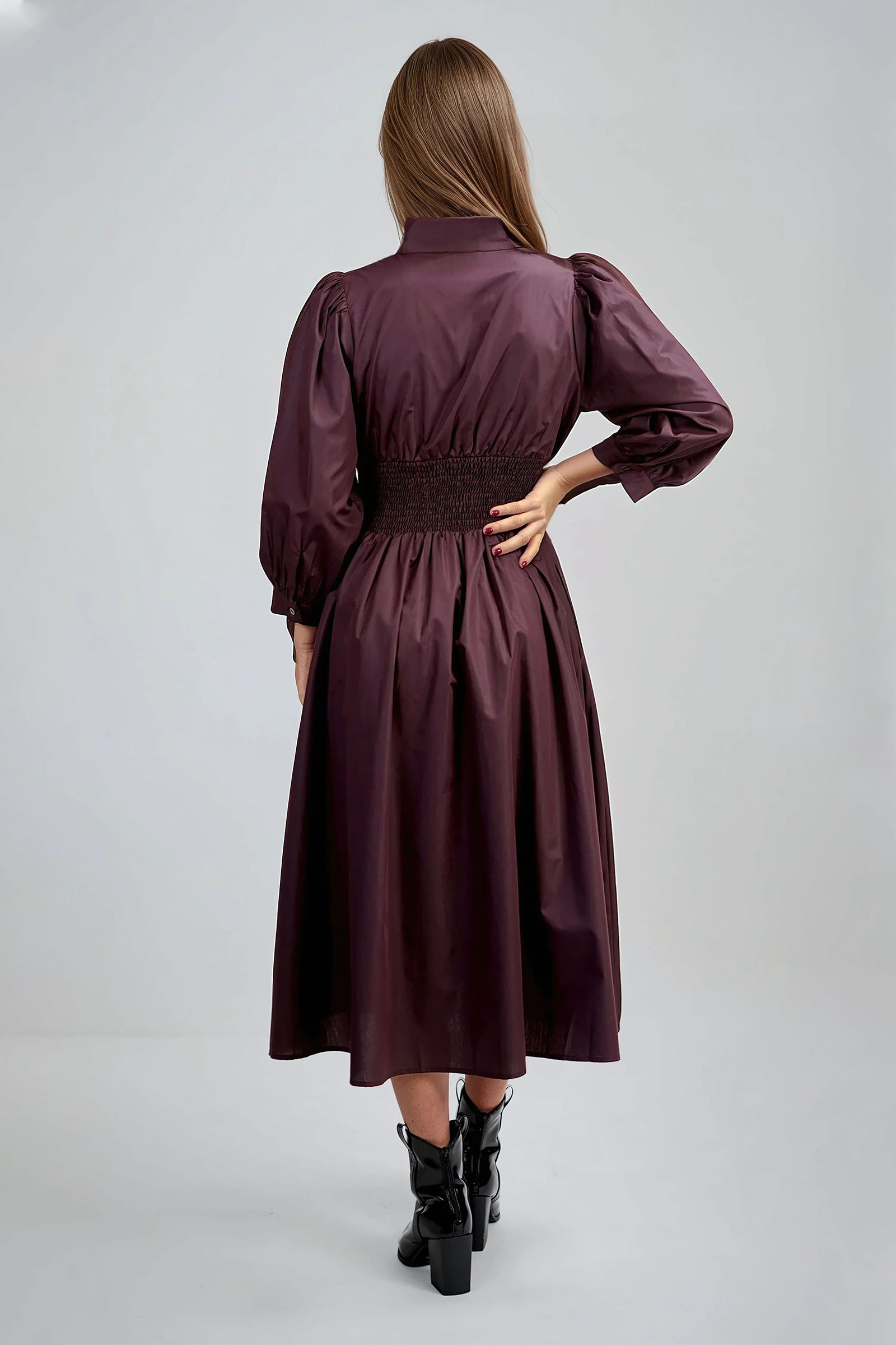 Chic Motion Front Zip Smocked Midi Dress - Chocolate - $52 | Tobi US