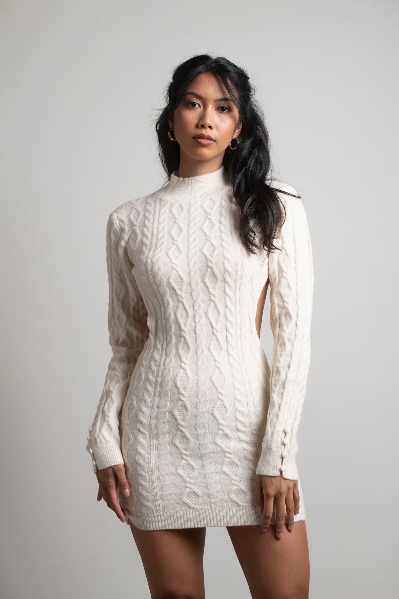 Cream Sweater Dress - Open Back Knit Dress - White Bodycon Dress