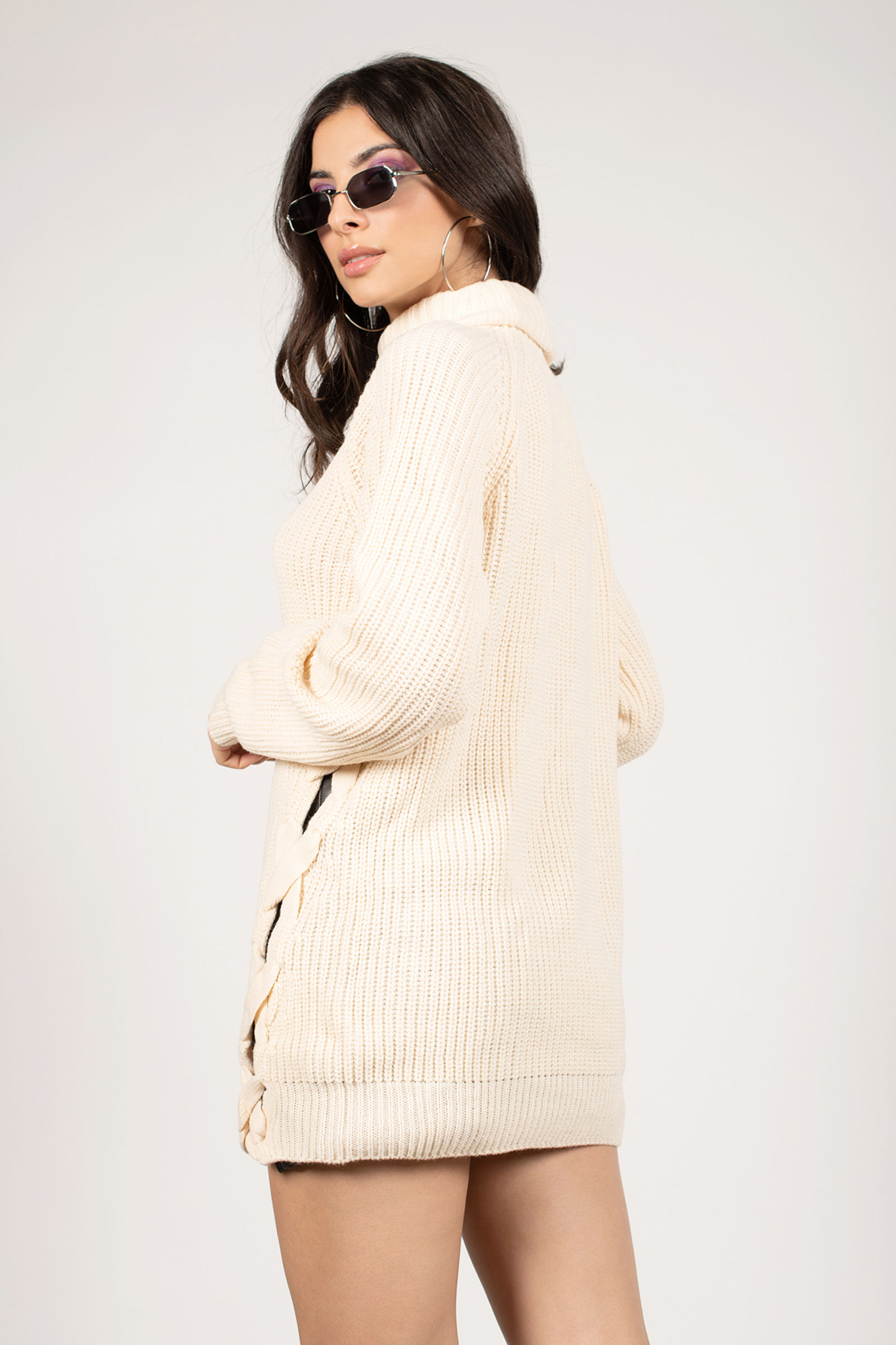 Brown Mini Dress - Turtleneck Sweater - Terracotta Raglan Shoulders Sweater