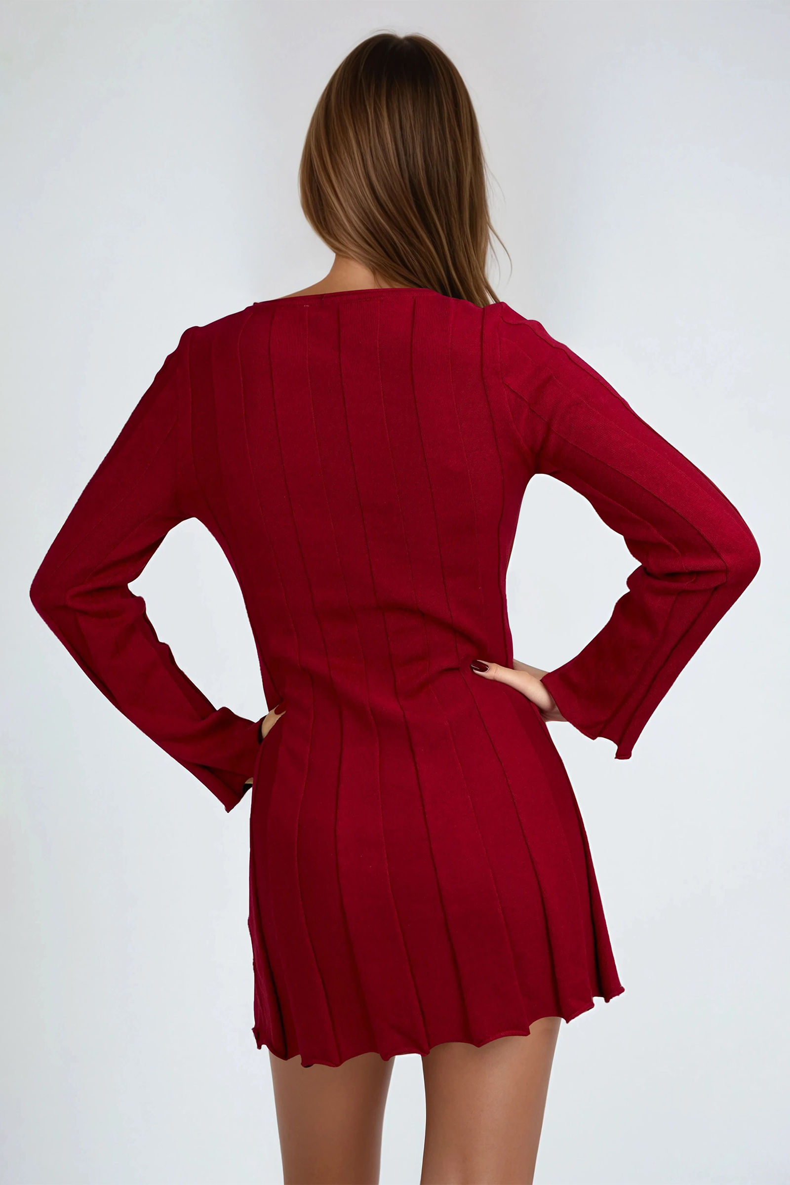 Scarlet Edge Ribbed Sweater Mini Dress - Dark Red - $28 | Tobi US