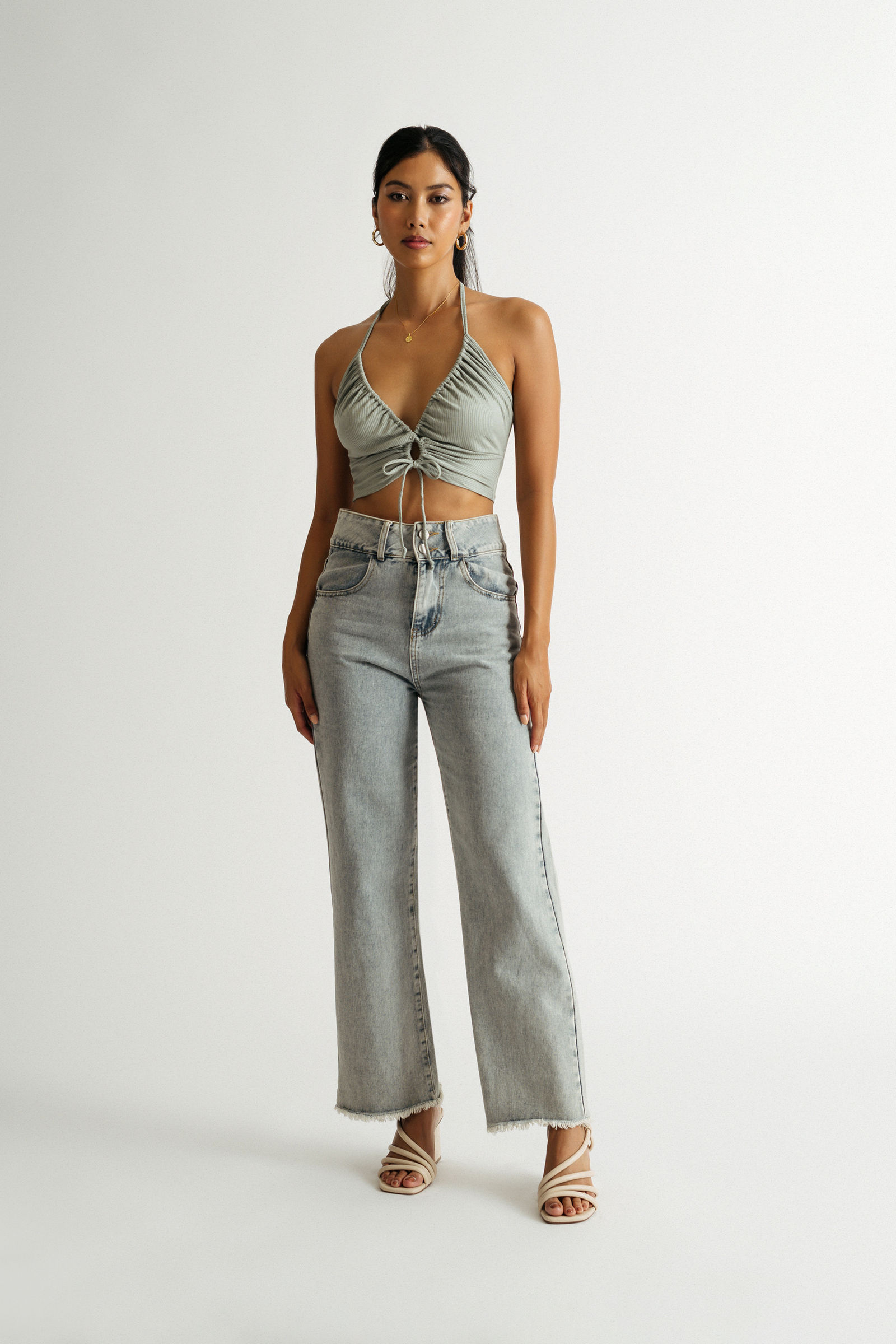 Yellow Crop Tank Top - Ribbed Halter Crop Top - Keyhole Halter Top