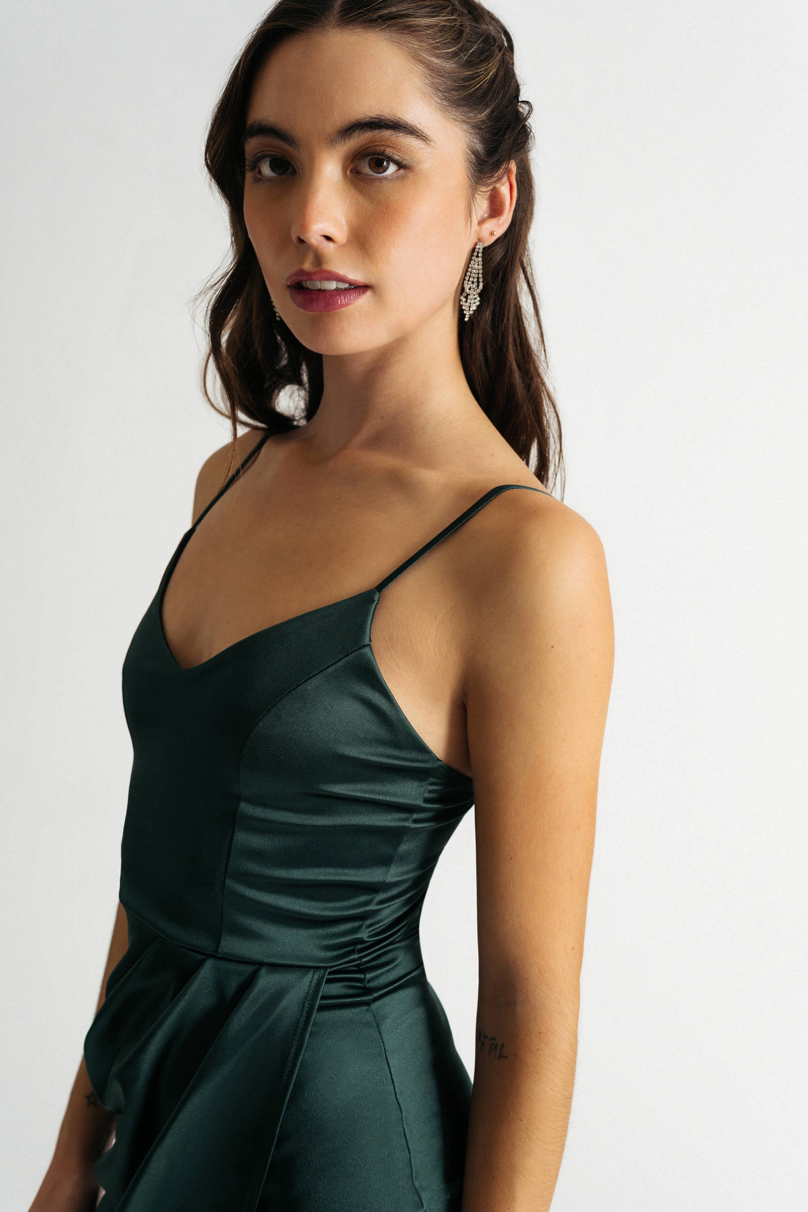 Serina Emerald Green Satin Surplice Mini Dress - Emerald Green - $82 ...