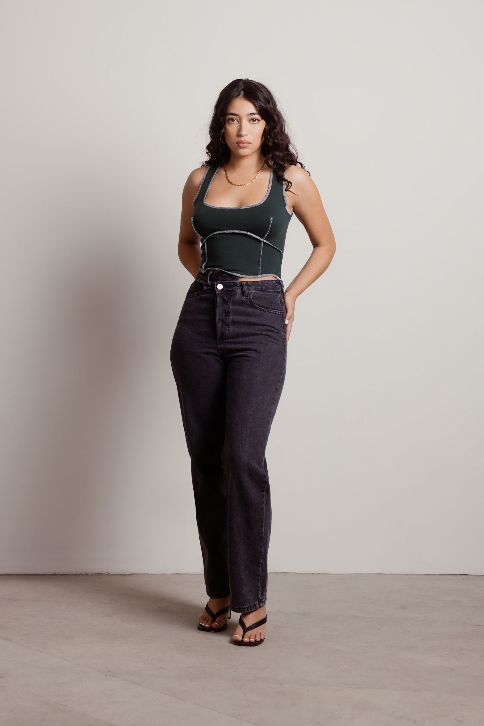 Cute Black Crop Top - Exposed Stitch Top - Fitted Top
