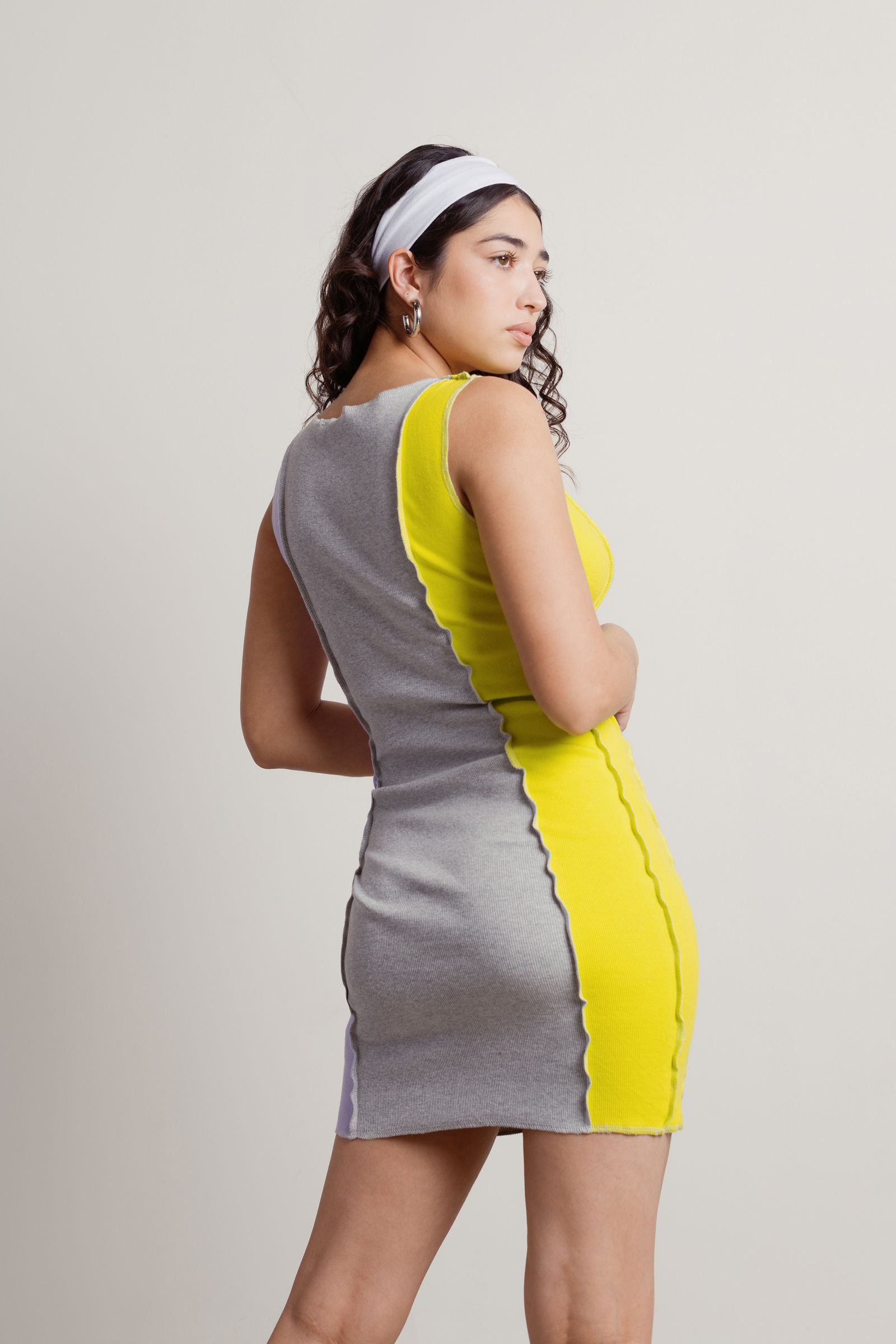 Grey Colorblock Dress - Yellow & Purple Bodycon Dress - Sleeveless Dress