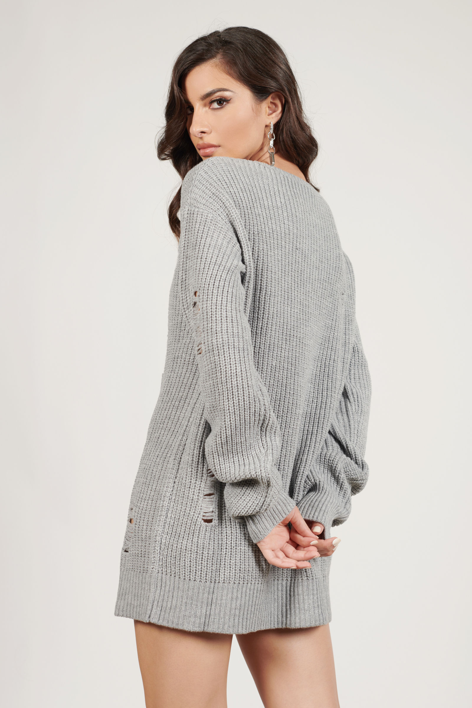 Heather Grey Dress - Distressed Dress - Grey Long Sleeve Dress