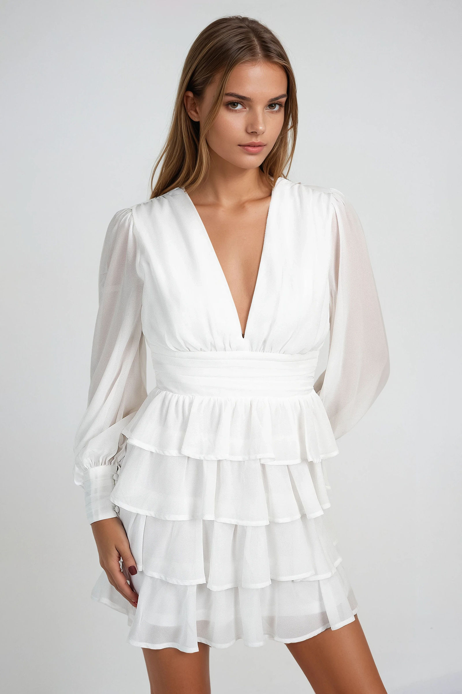 Dressed Like Daydream Chiffon Tiered Sheer Mini Dress - Ivory - $36 ...