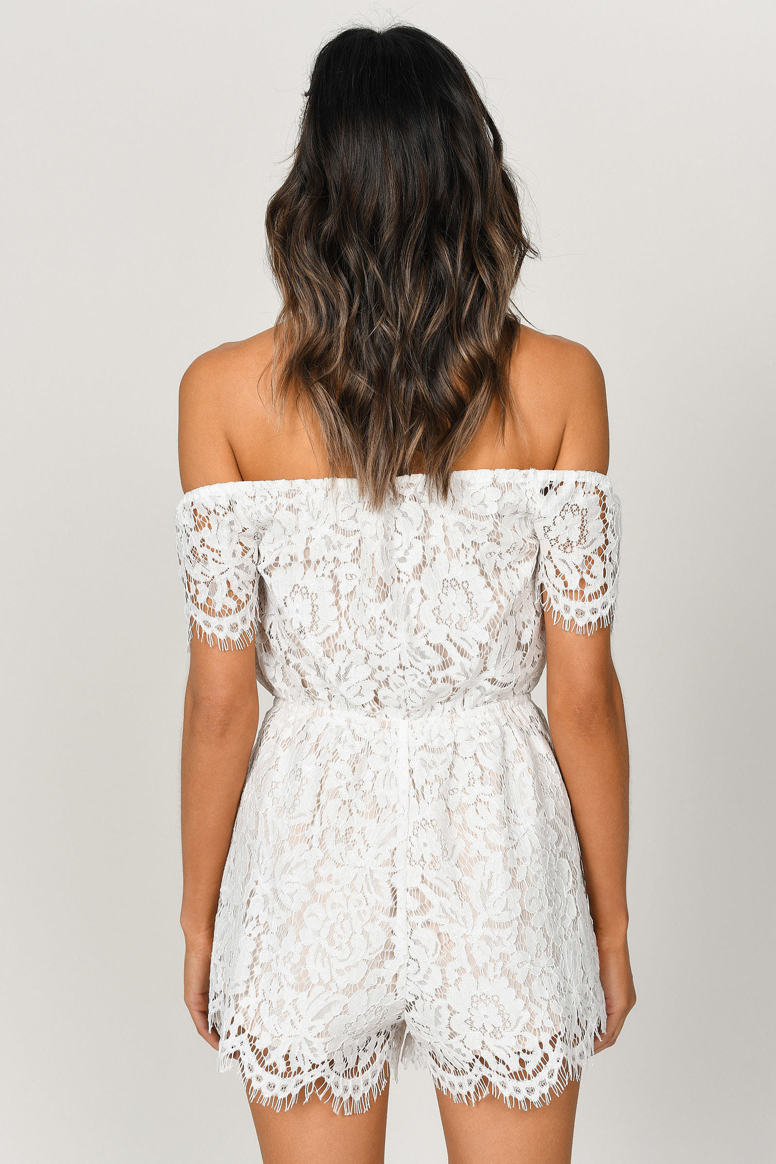 Merlot Romper - Fitted Lace Romper - Scallop Hem Romper