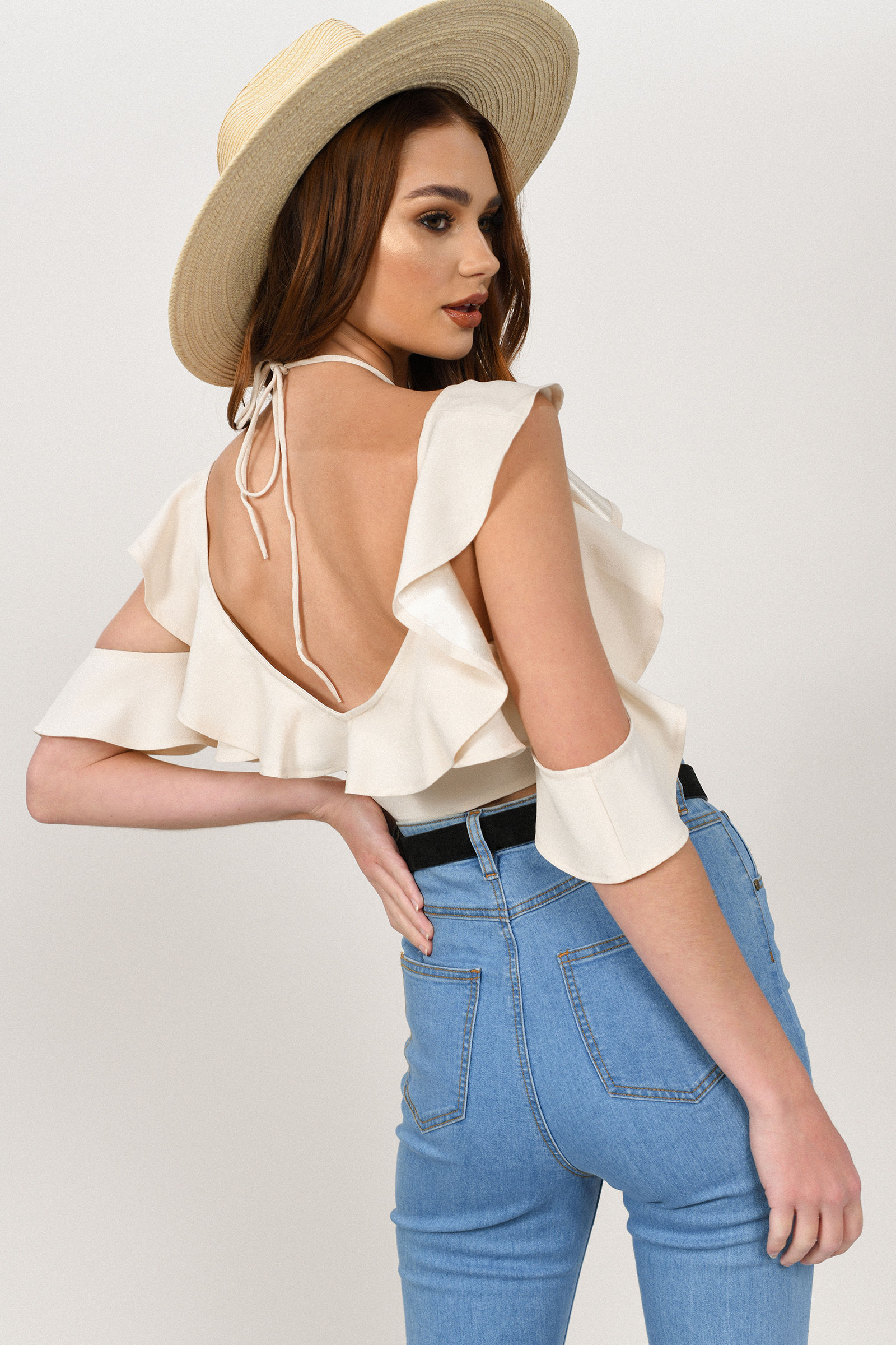 White Crop Top - Ruffle Crop Top - Satin Ivory Crop Top