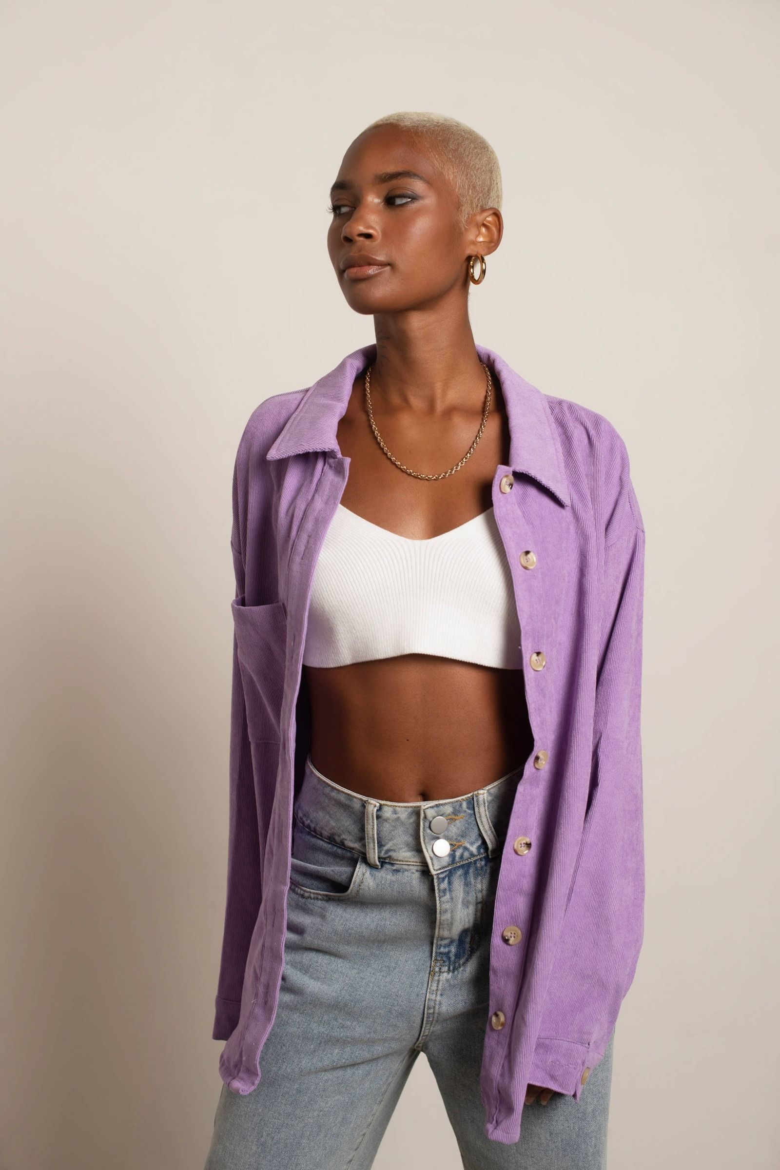 Purple Shacket - Washed Corduroy Shacket - Lavender Oversized Shacket