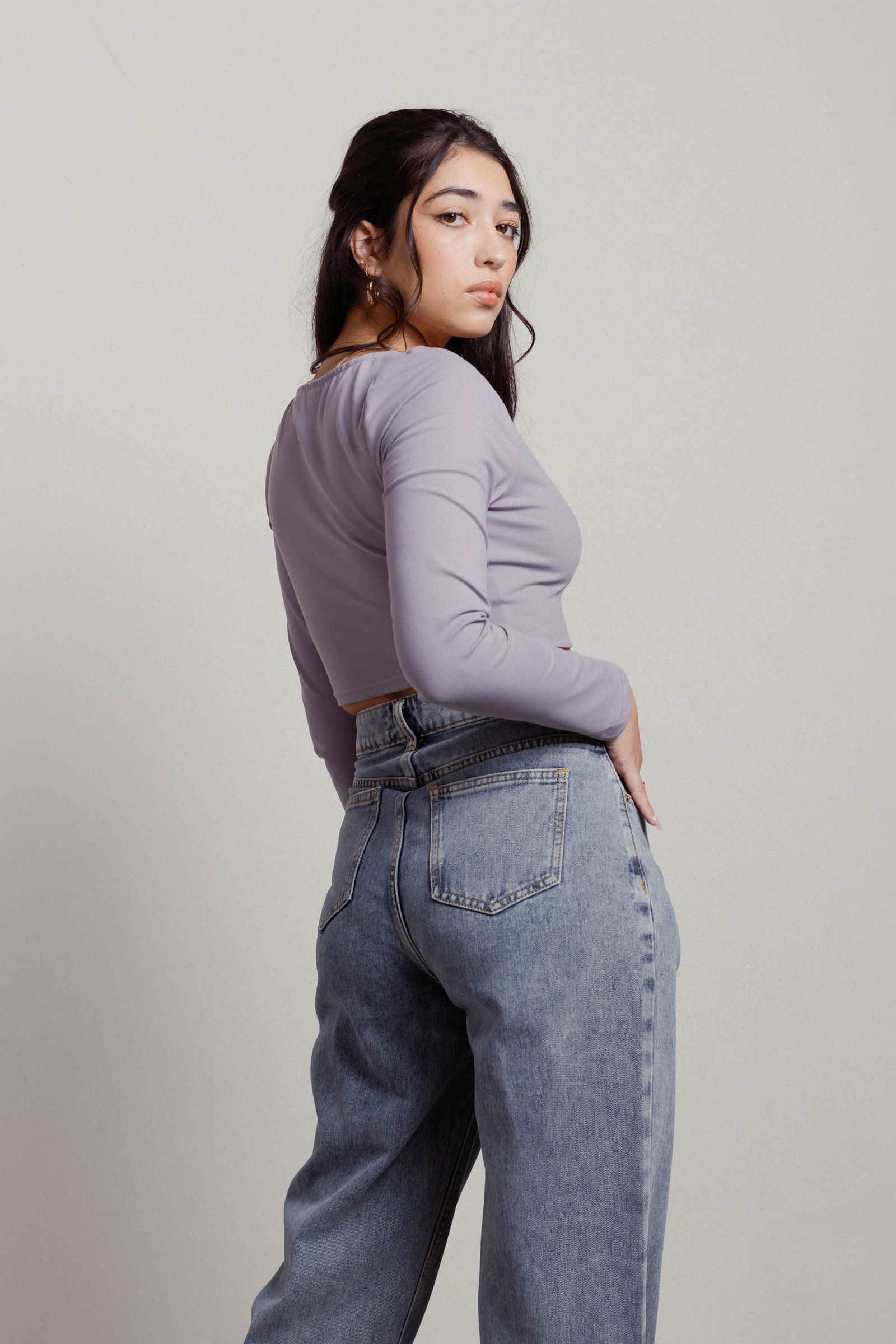 Lavender Crop Top - Square Neck Top - Ribbed Top