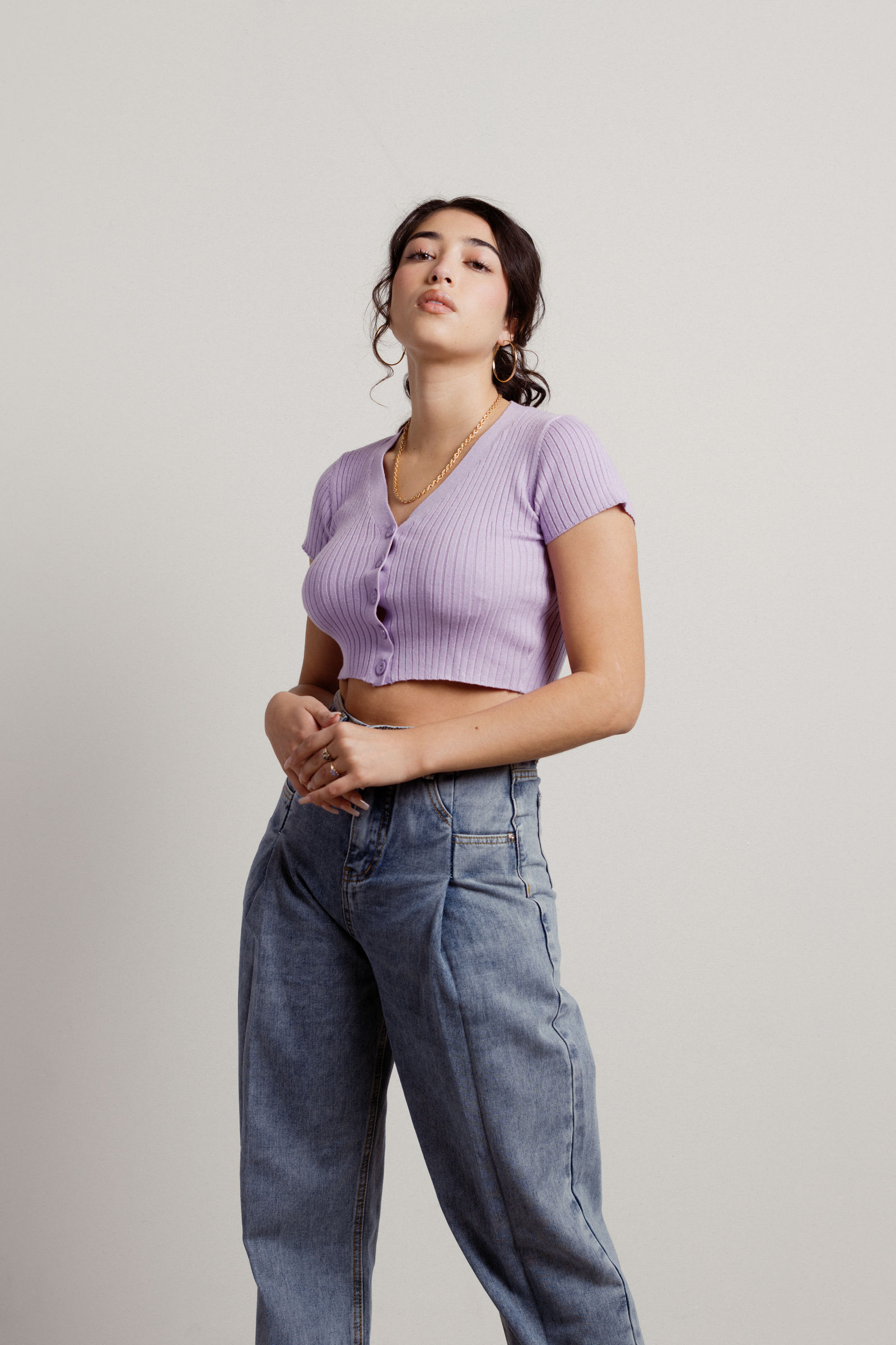 Lavender Cardigan - Purple Cardigan - Ribbed Cardigan