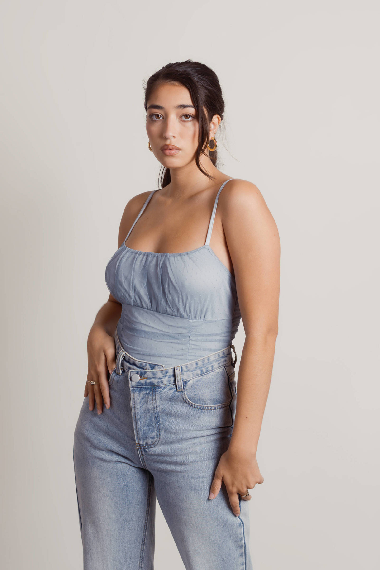 Light Blue Bodysuit - Sexy Mesh Bodysuit - Blue Cami