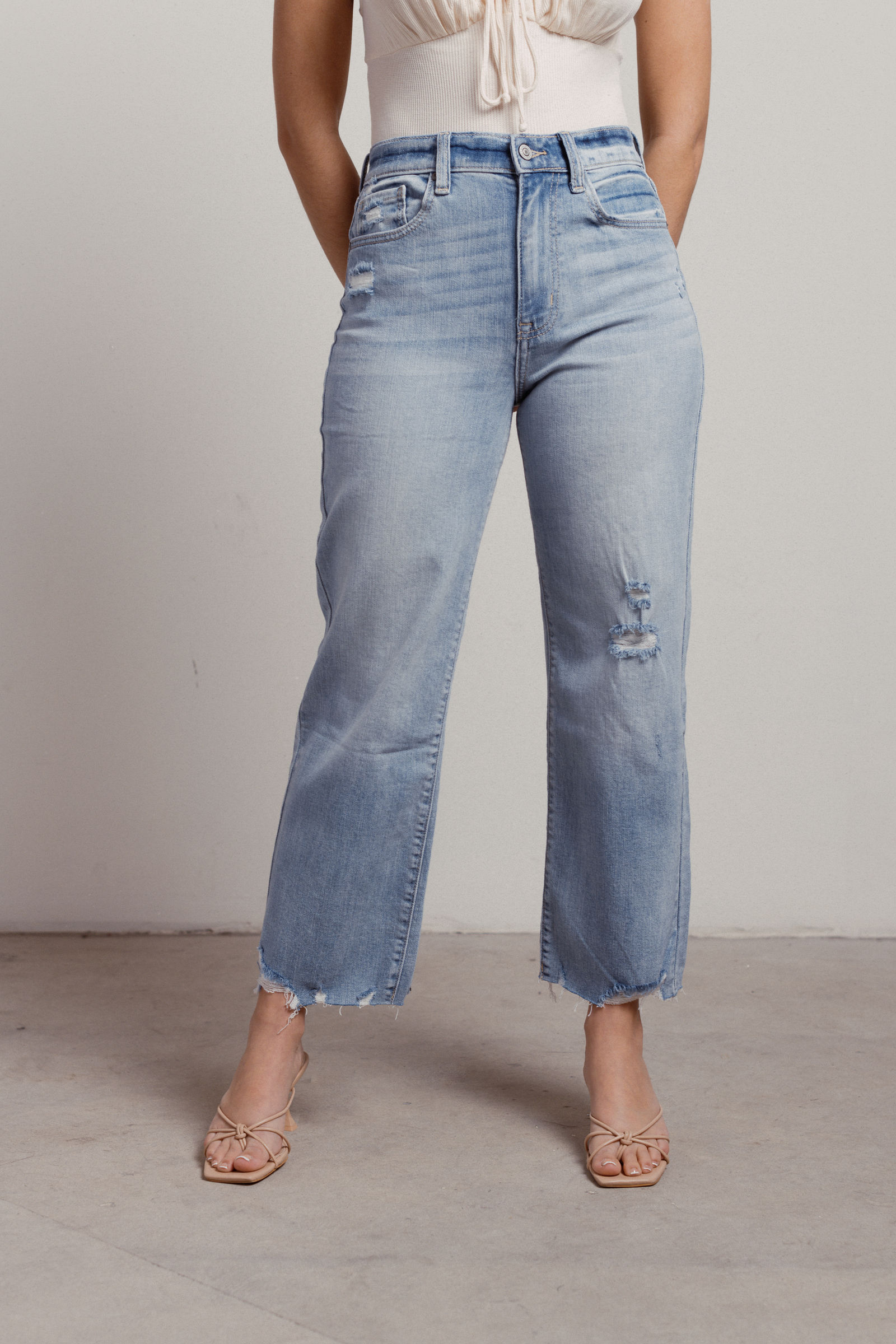 Trendy Crop Jeans - Wide Leg Jeans - High Rise Jeans