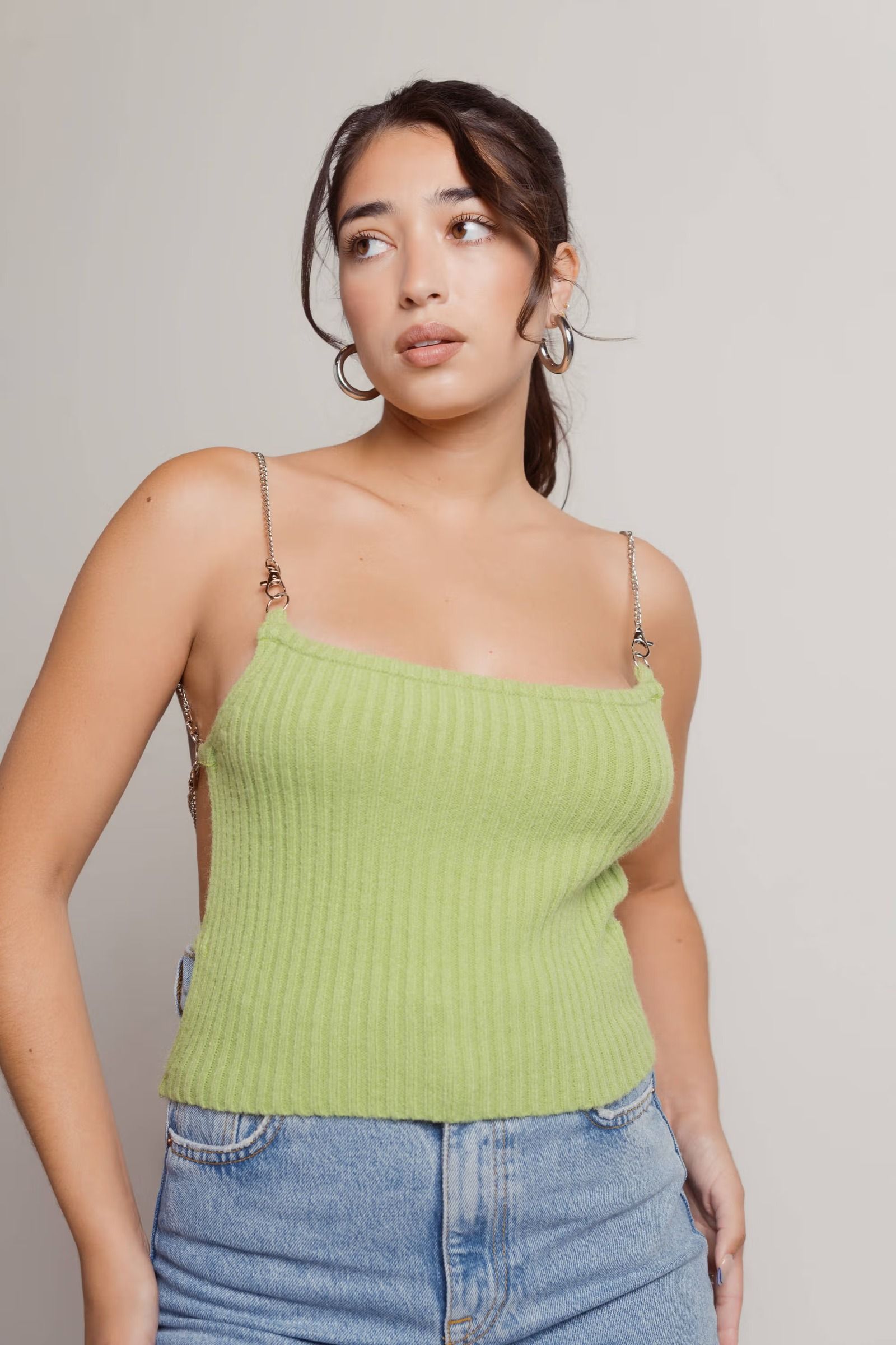 Lime Green Crop Top - Open Back Top - Chain Top