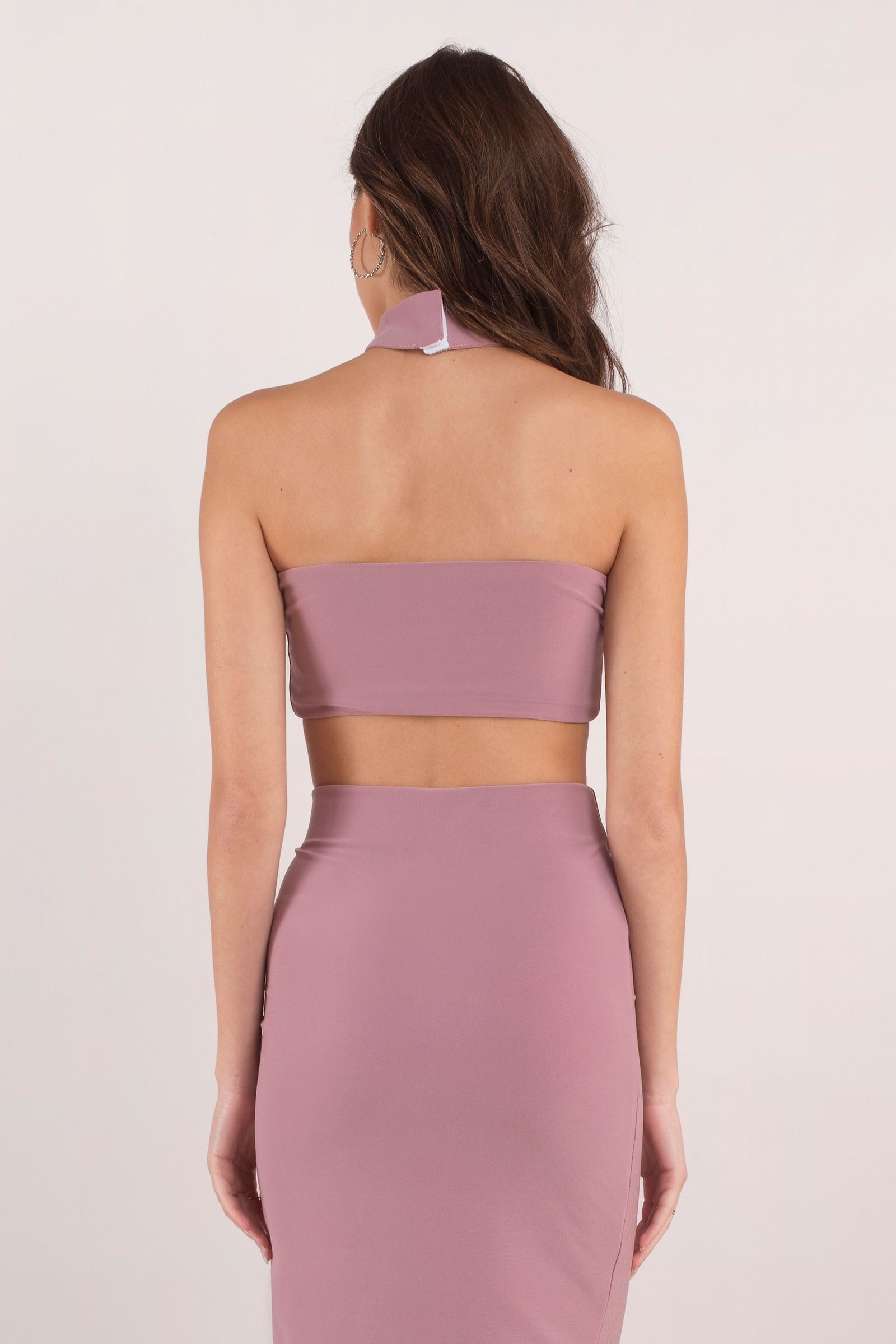 Purple Crop Top - Choker Neck Crop Top - Mauve Stretch Crop Top
