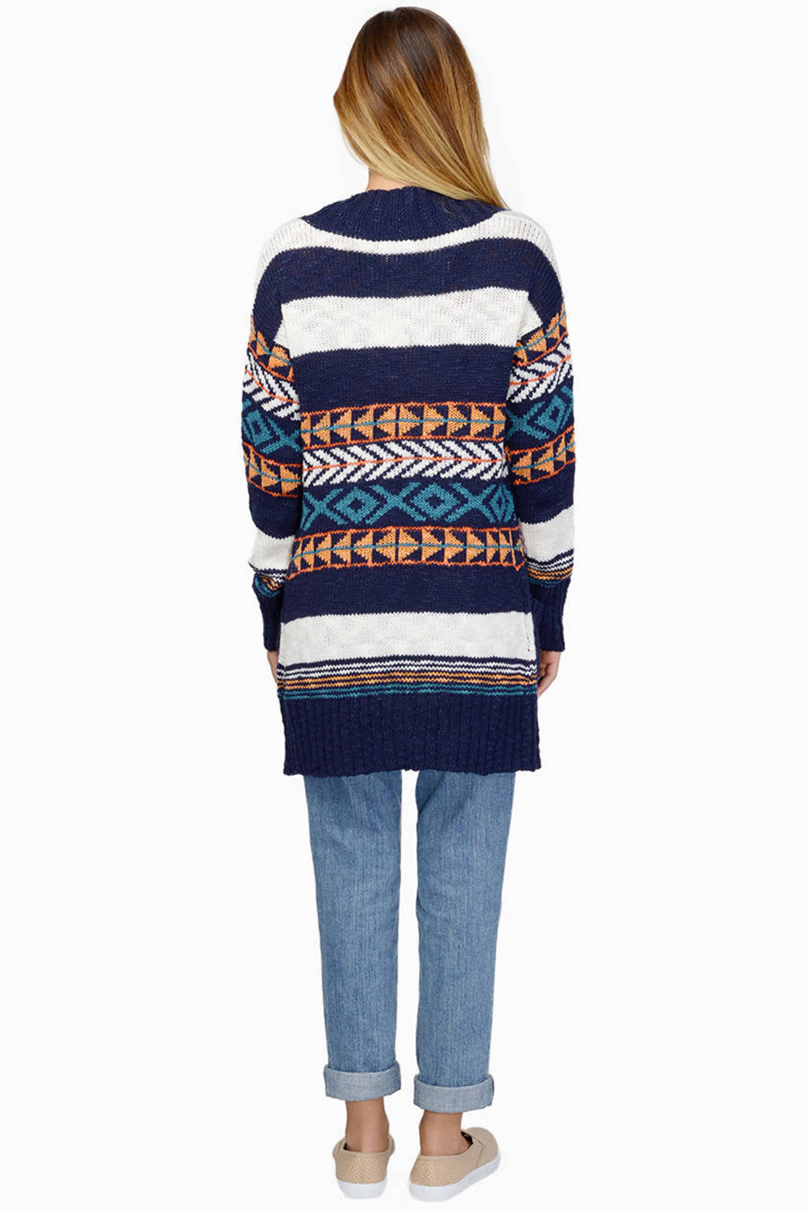 Navy Cardigan - Wrap Cardigan - Southwest Print Cardigan