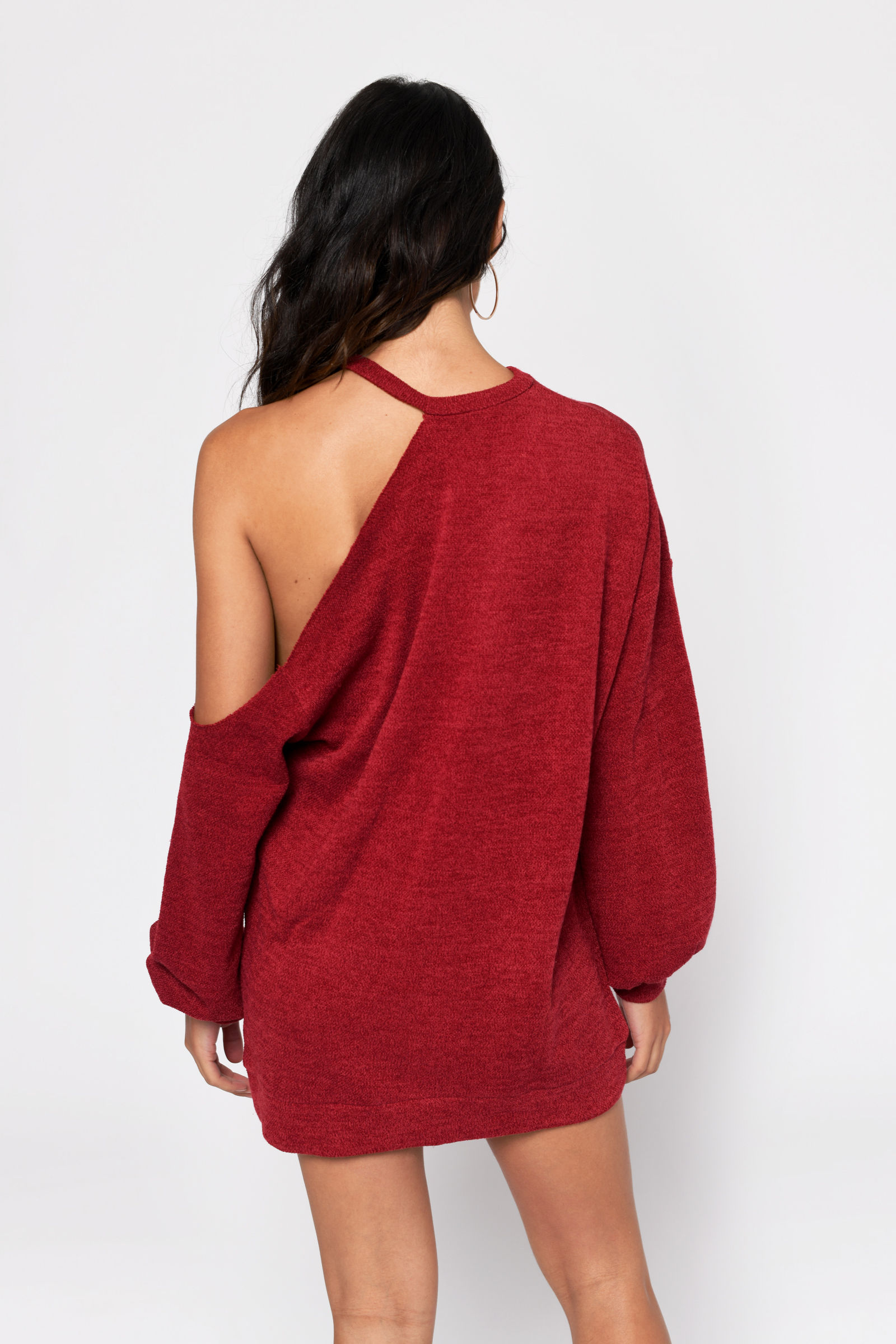 Red Shift Dress - One Shoulder Dress - Red Balloon Sleeve Dress