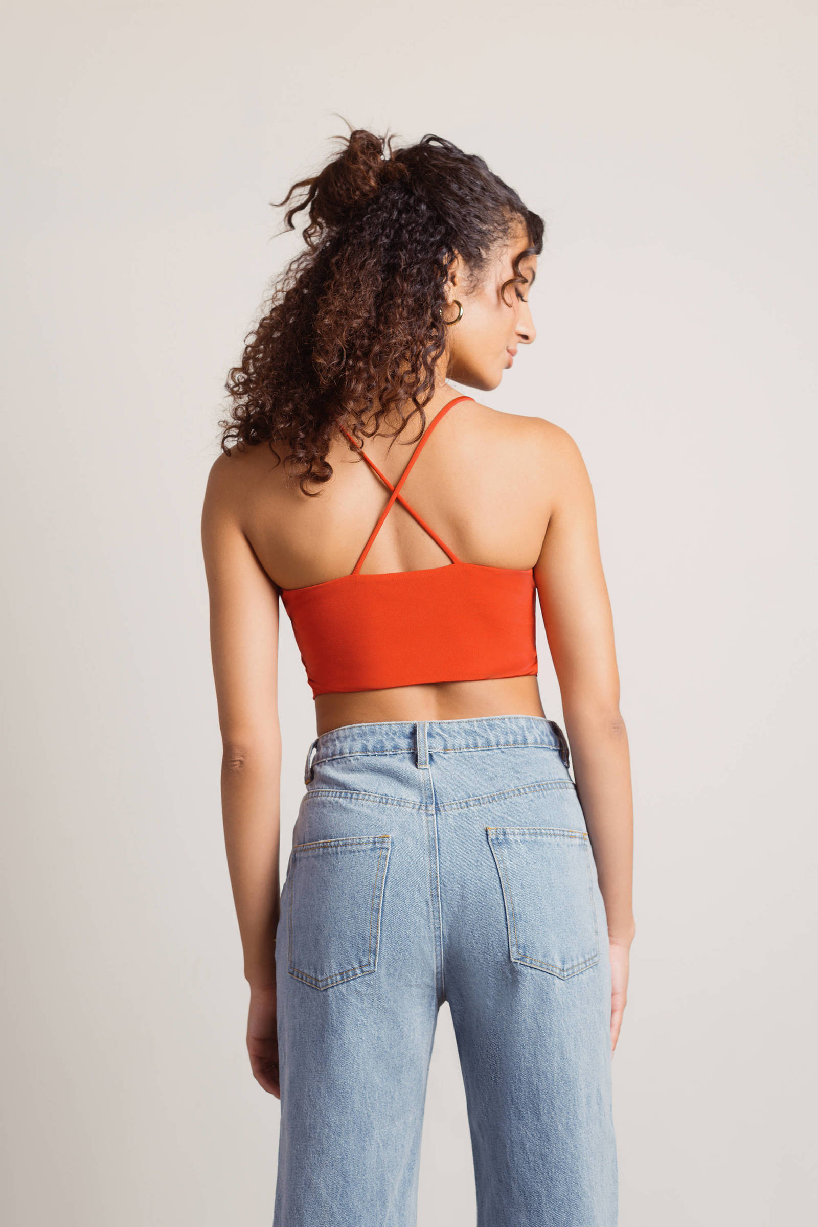 Red Keyhole Crop Top - Front Tie Top - Cute Cami Top