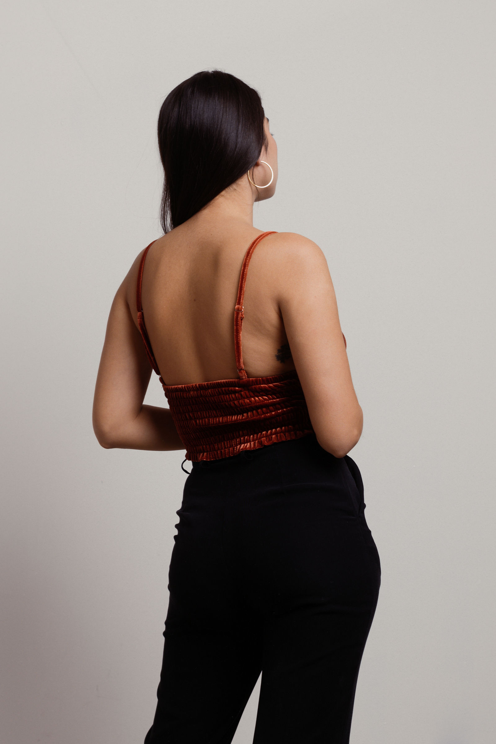 Red Crop Top - Smocked Triangle Crop Top - Velvet Crop Top