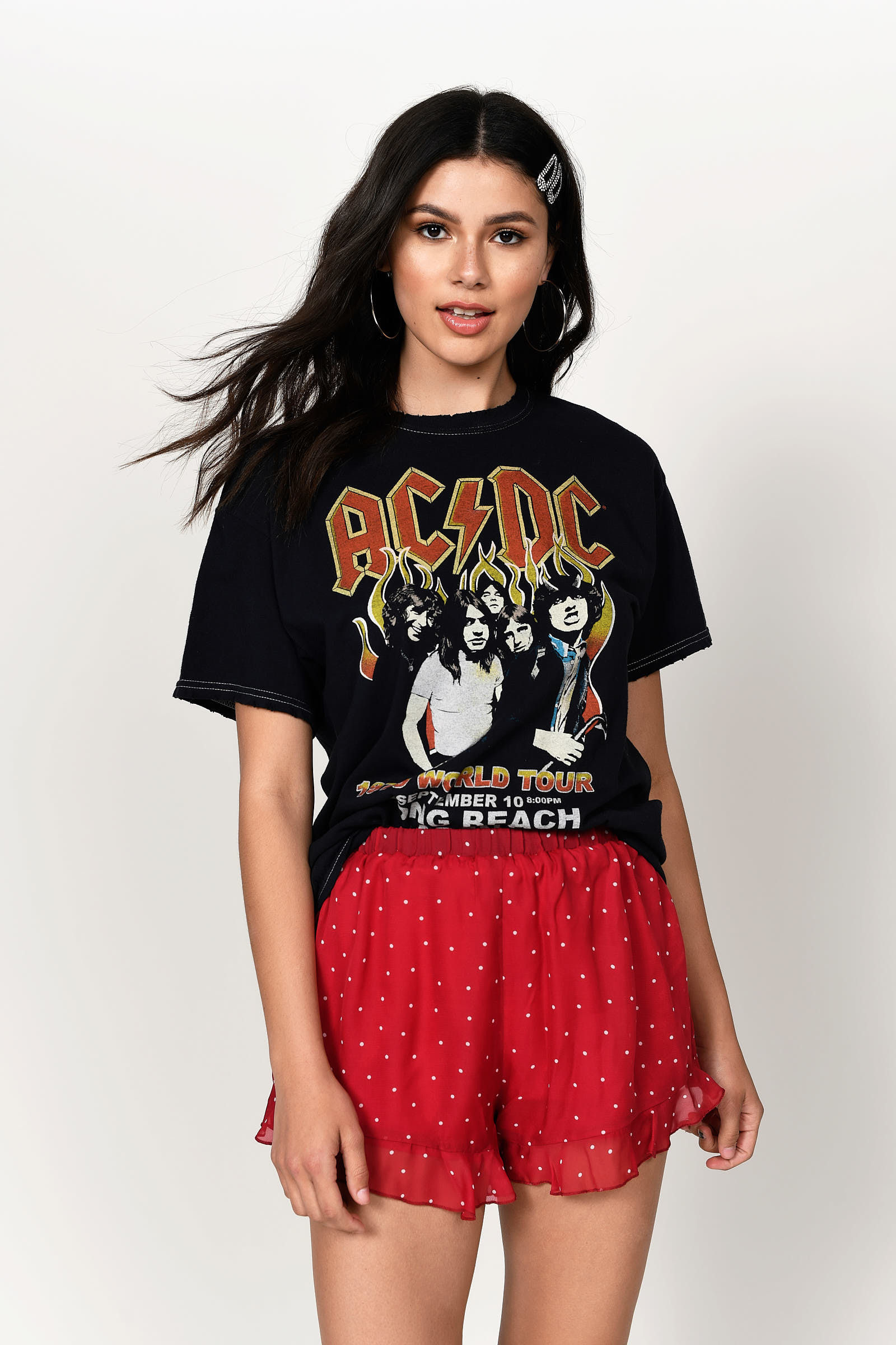 Red Shorts - Sheer Shorts - Red Ruffled Polka Dot Shorts