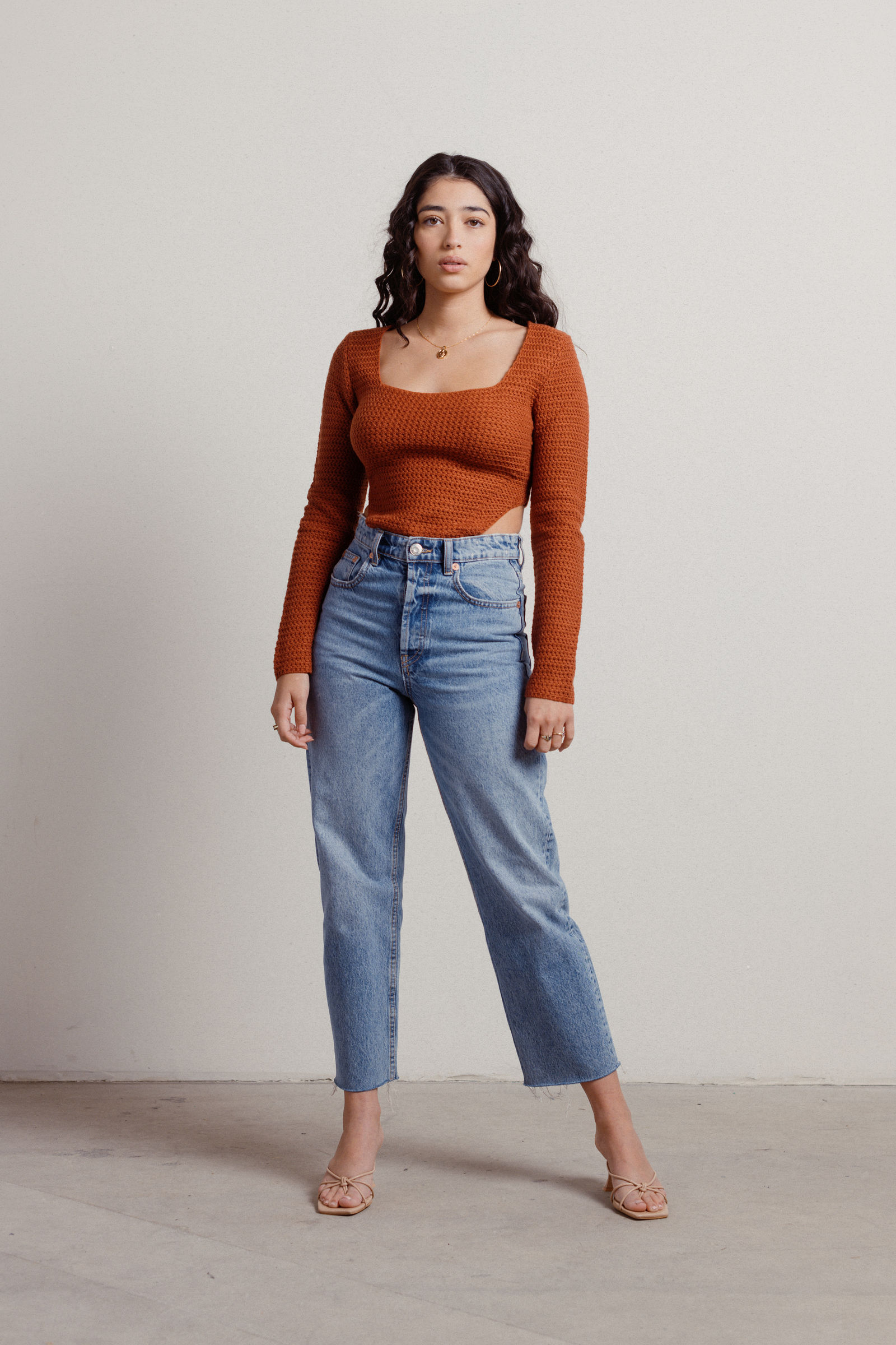 Brown Crop Top - Back Lace Up Knit Crop Top - Rust Crop Top