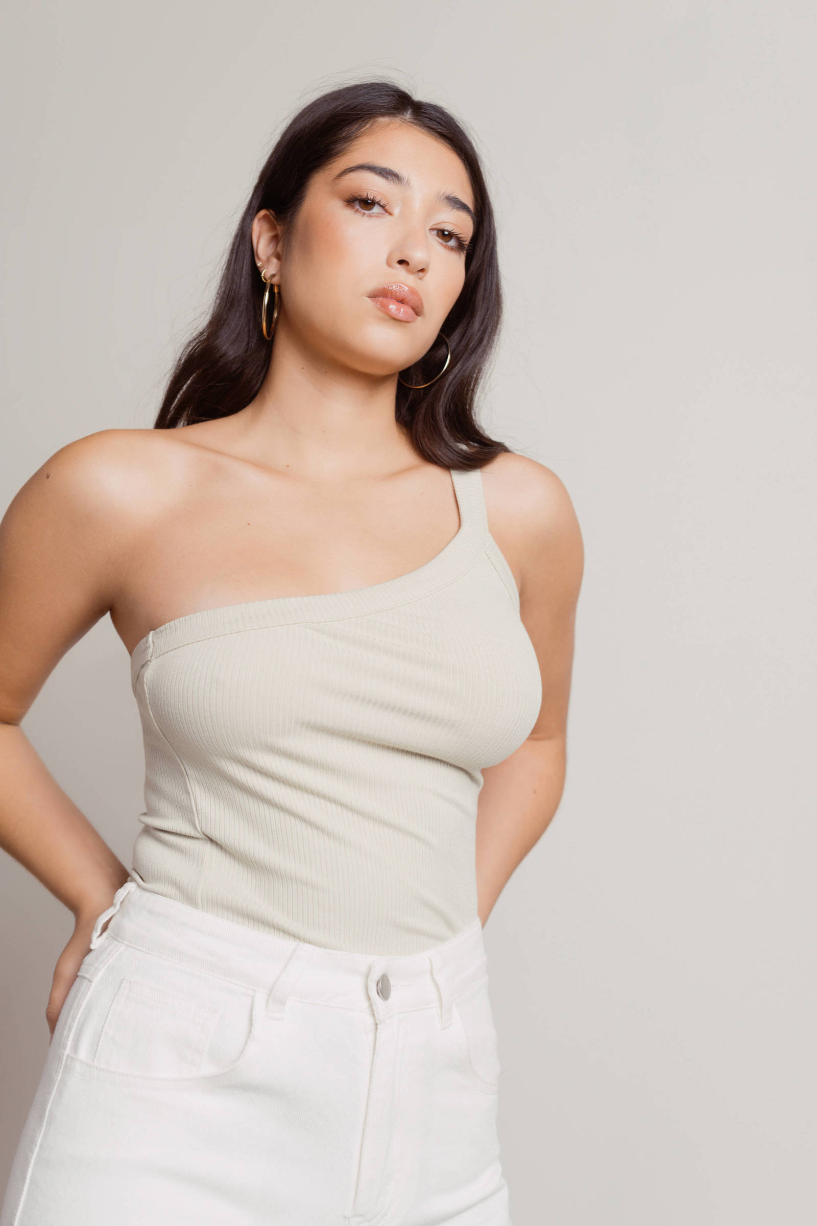 Brown Crop Top - One Shoulder Crop Top - Sage Ribbed Crop Top