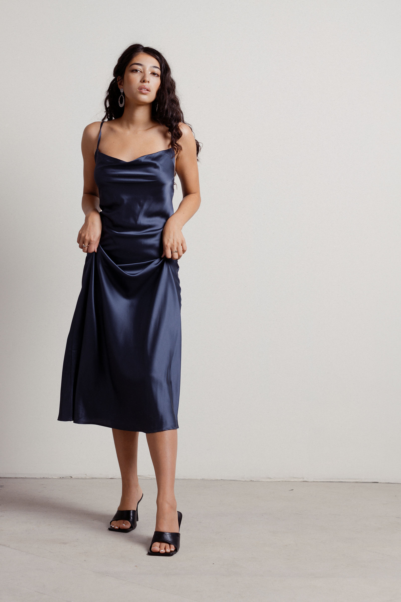 Cassie Sage Cowl Neck Satin Midi Dress