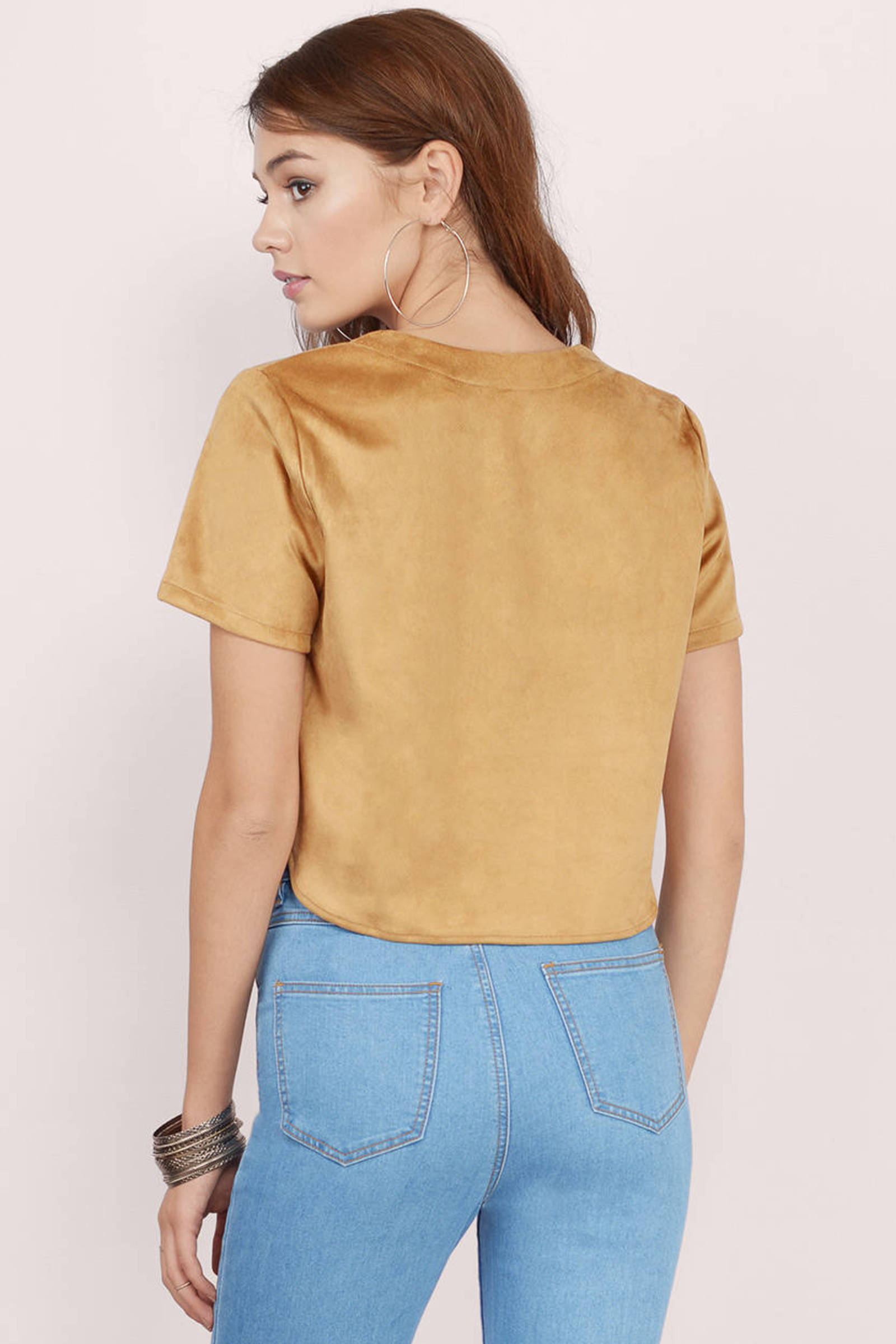 Tan Crop Top - beige Top - Lace Up Top - beige Crop Top