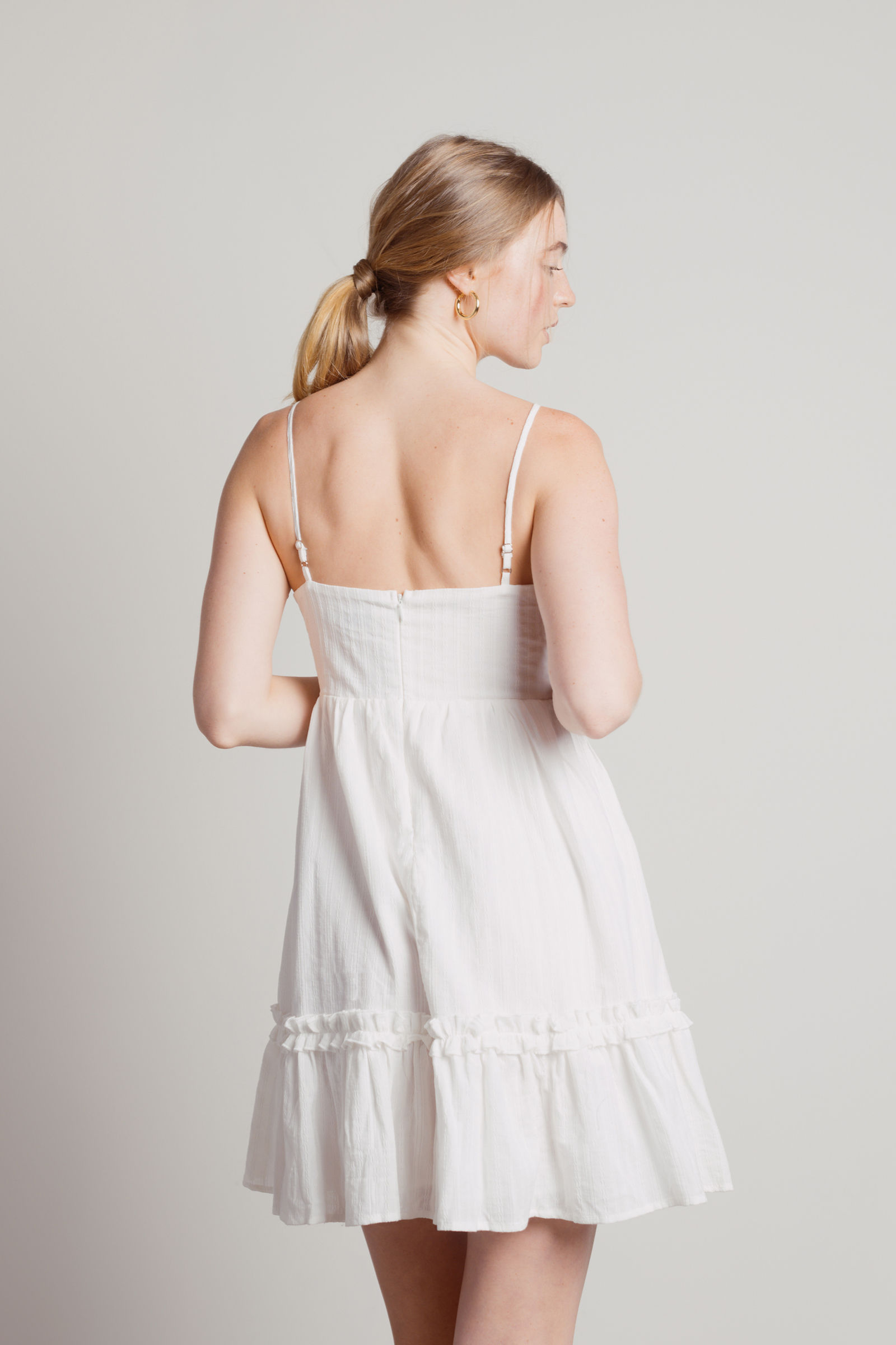Lovely White Skater Dress - Ruffle Trim Dress - Dress