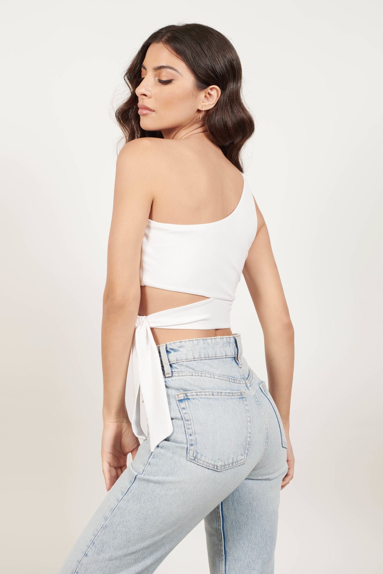 Blue Crop Top - One Shoulder Crop top - Light Blue Side Tie Closure ...