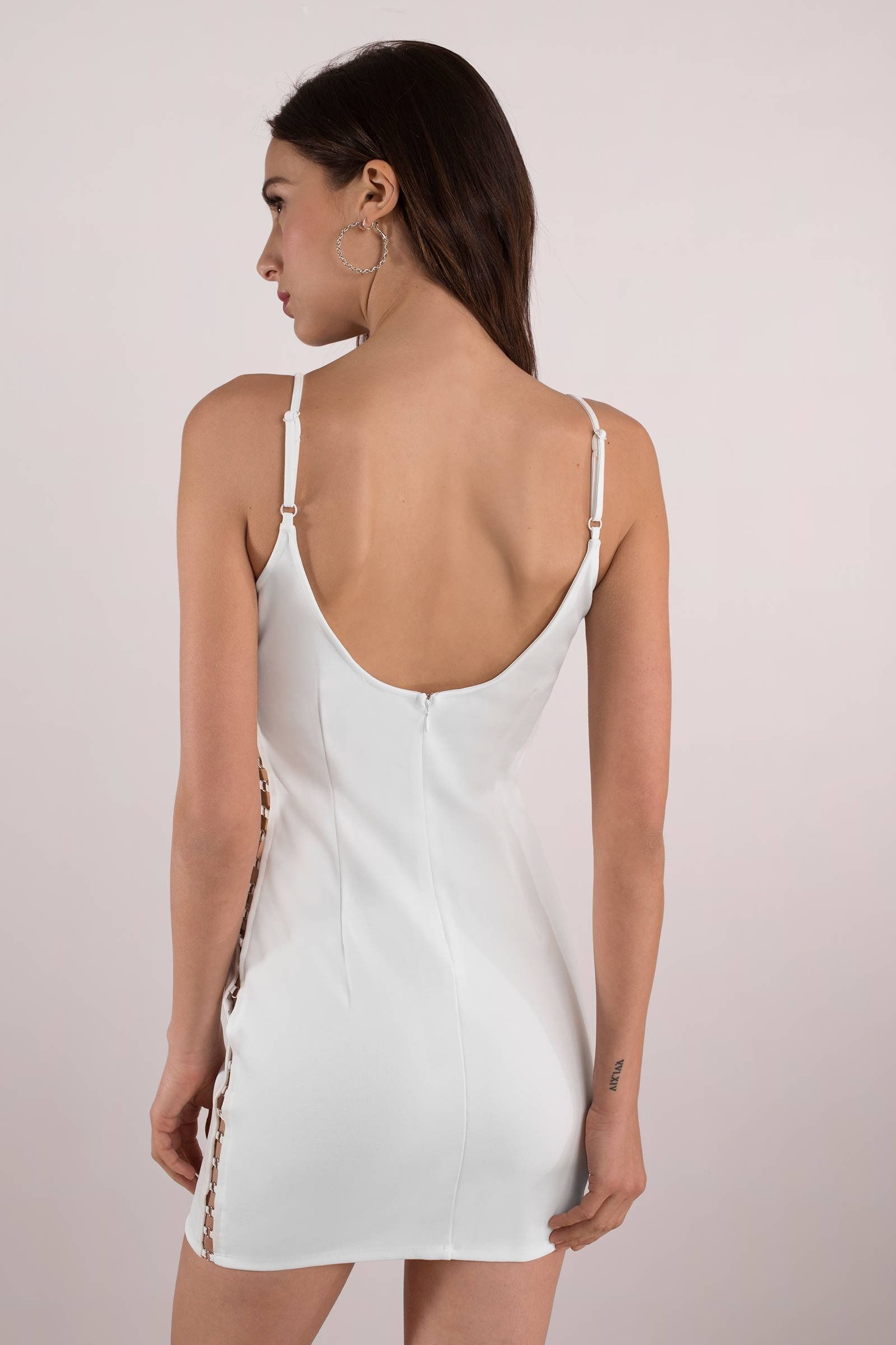 White Mini Dress - Scoop Neck Bodycon Dress - Scoop Back Cutout Dress