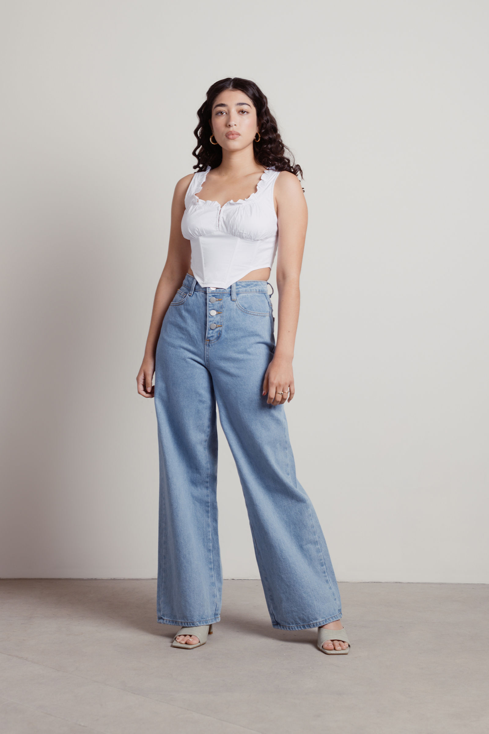 White Crop Bustier - Top Ruffle Crop Top - Square Neck Bustier