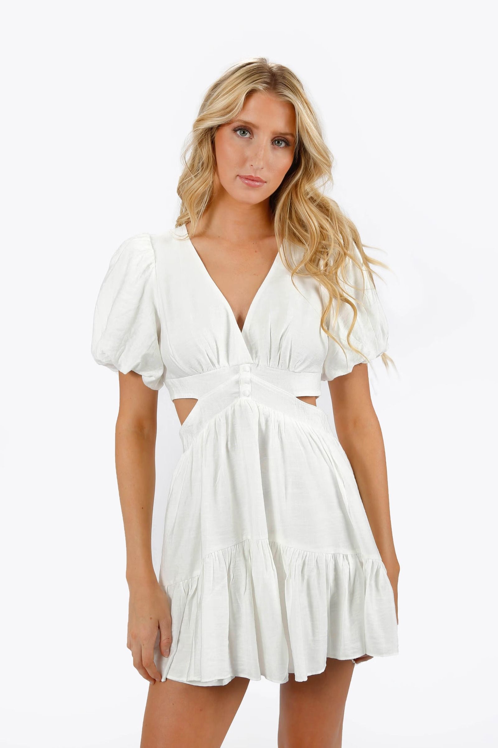 Roselle Cutout Deep V Mini Dress - White - $29 | Tobi US