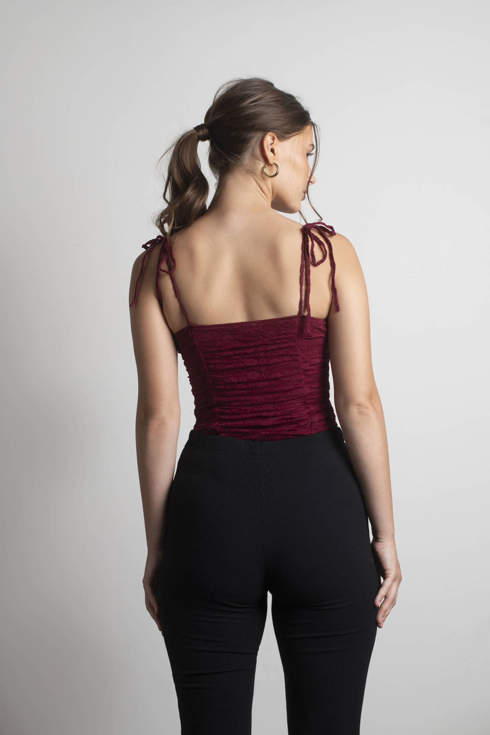 Cream Ruched Bodysuit - Beige V-Wire Bodysuit - Lace Tie Strap Bodysuit