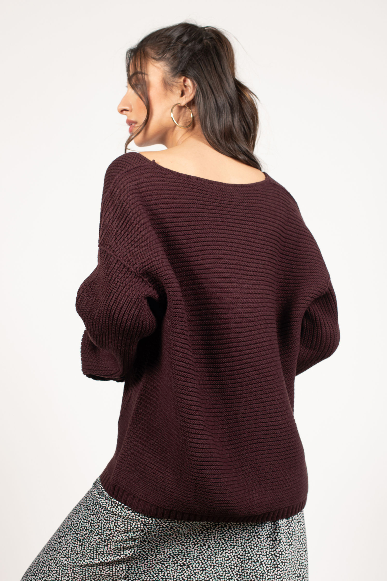 Red Sweater - V-Neck Sweater - Slip Off Shoulder