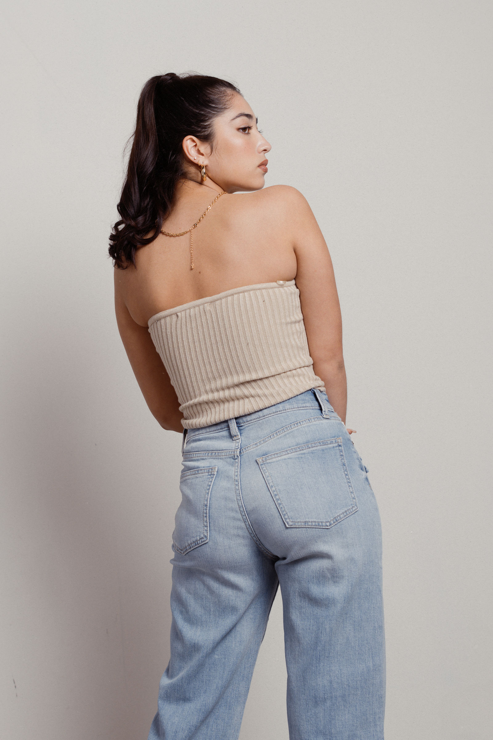 Beige Tube Top - Ribbed Crop Top - Jersey Knit Top