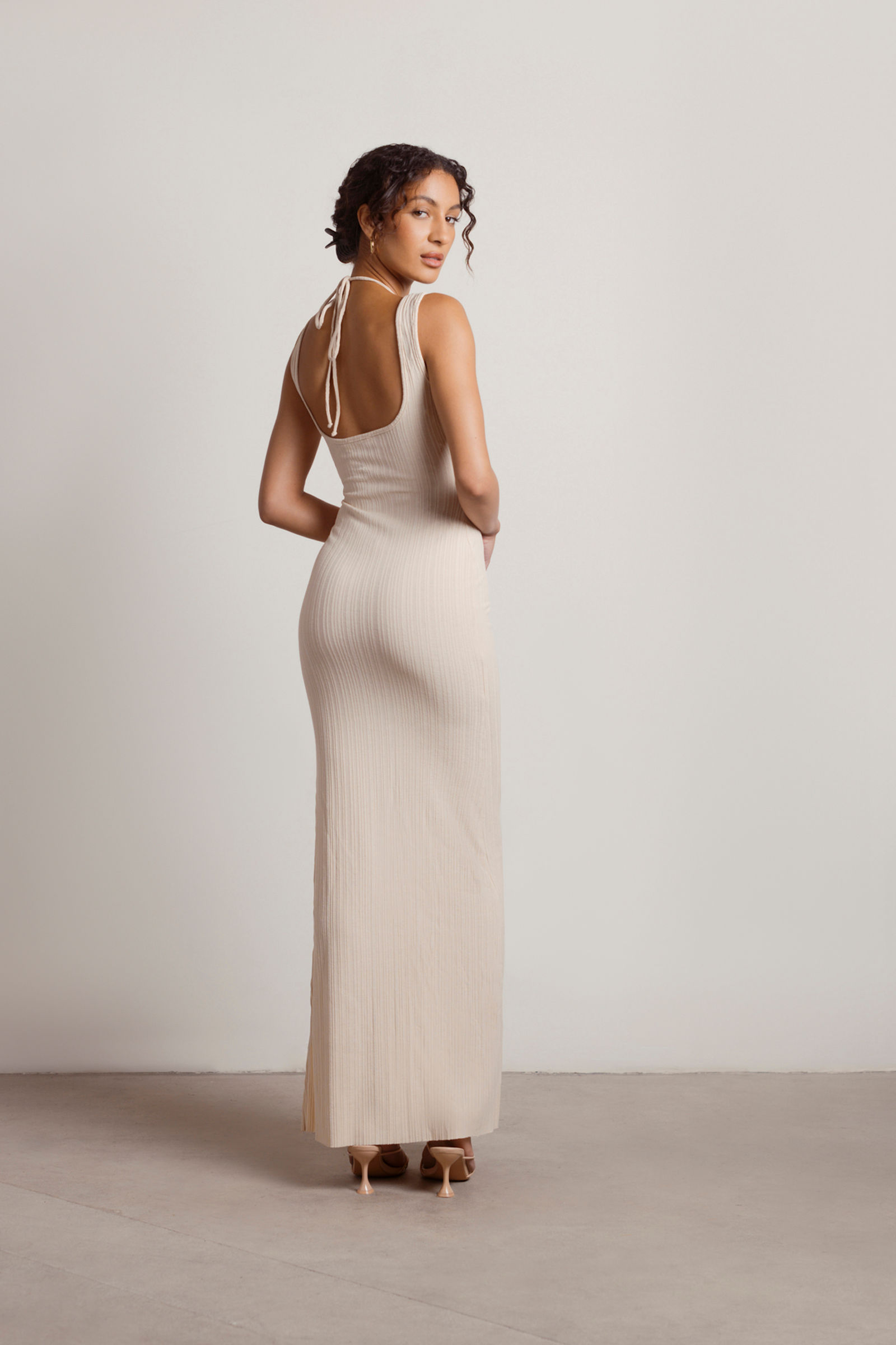 Beige Maxi Dress - Bodycon Cutout Dress - Beige Sweetheart Neckline Dress