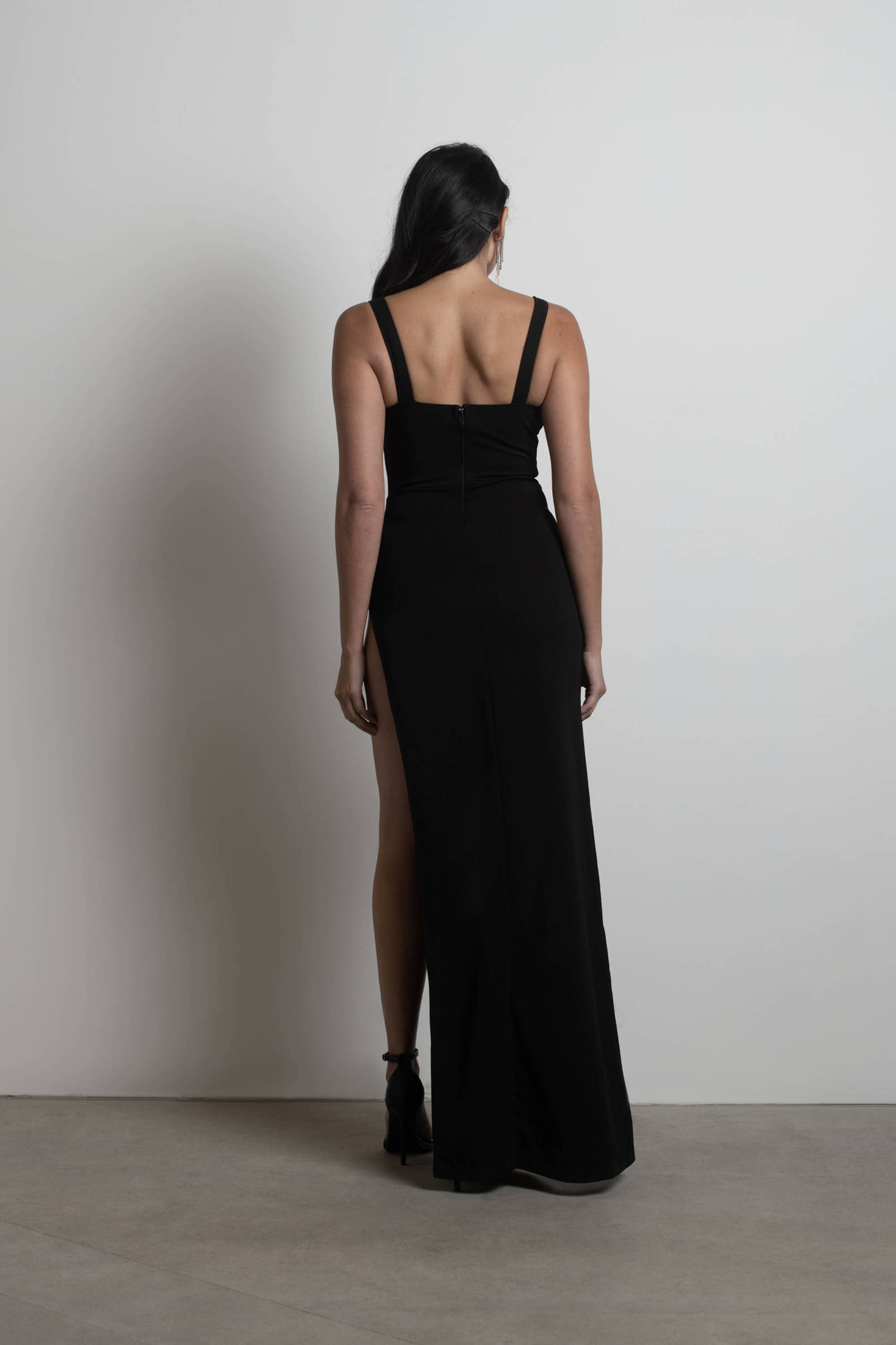 Black Corset Maxi Dress - High Slit Dress - Deep-V Dress