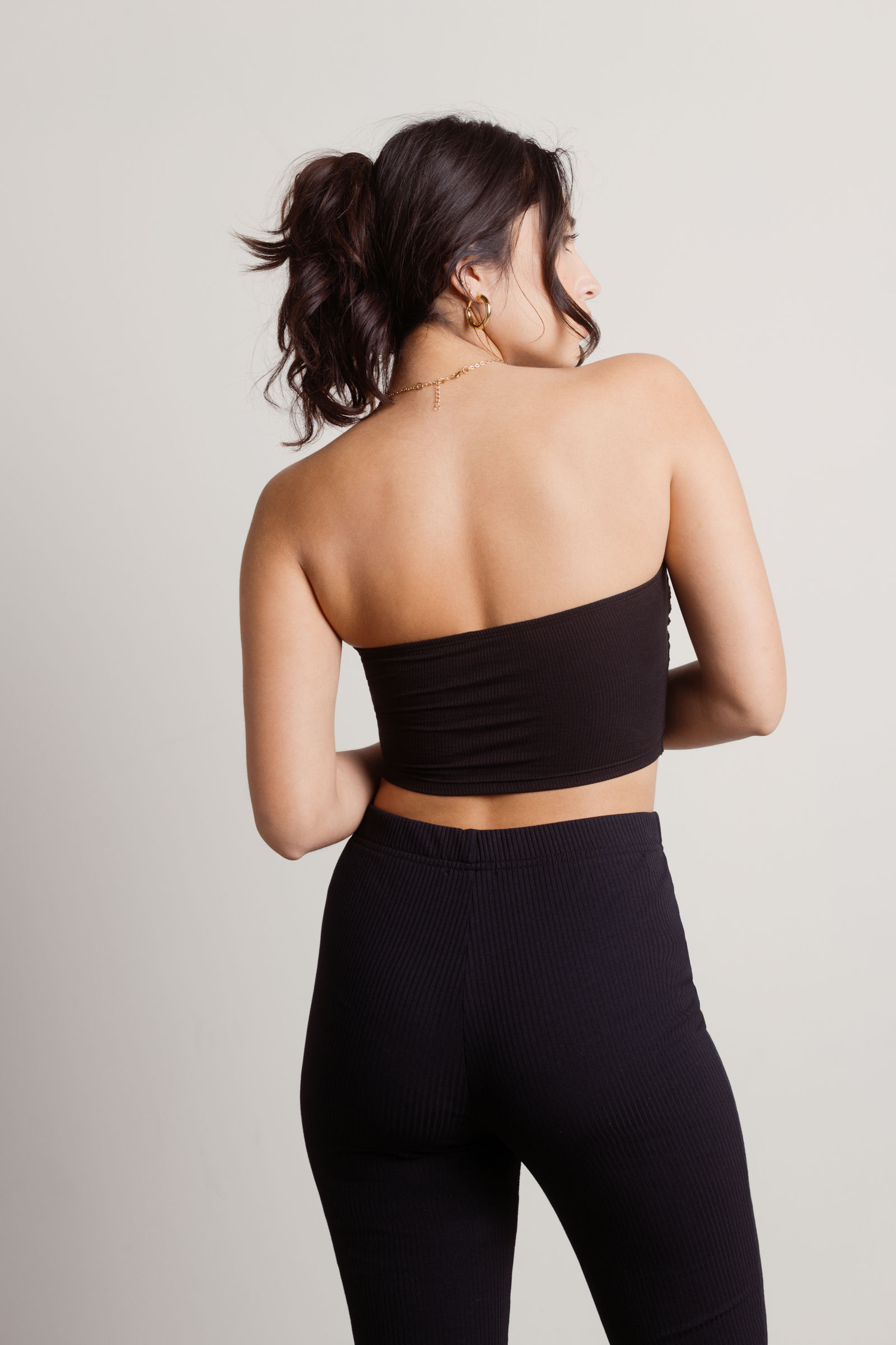 Green Crop Top - O-Rings Tube Crop Top - Sage Ribbed Front Cut Out Crop Top