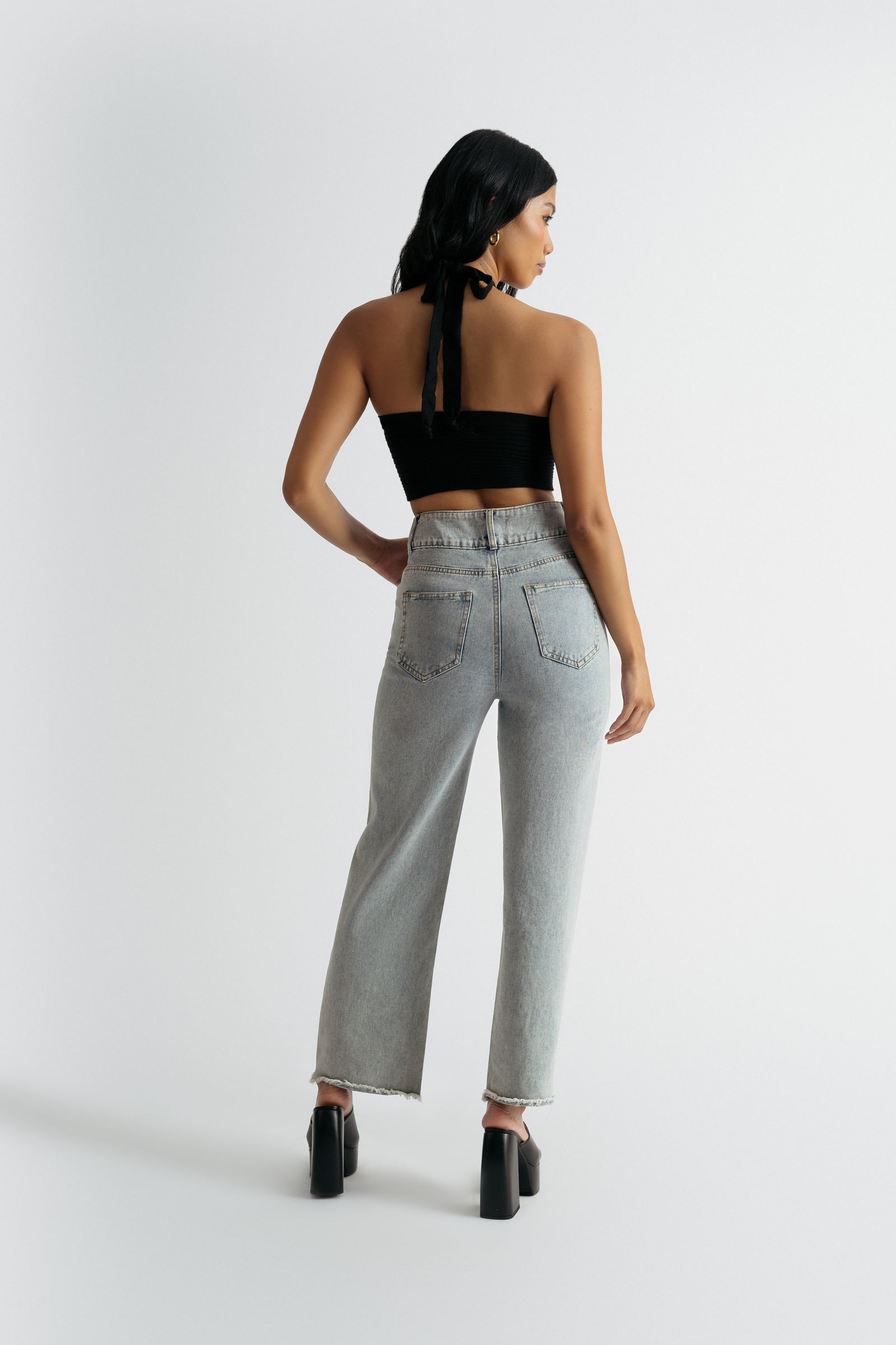 Black Basic Halter Top - Halter Crop Top - Ribbed Cropped Halter