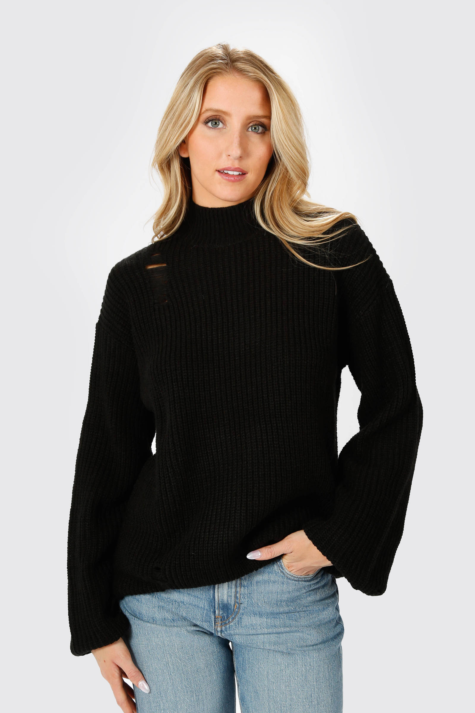 Red Sweater - Distressed Sweater - Wine Off Shoulder Sweater