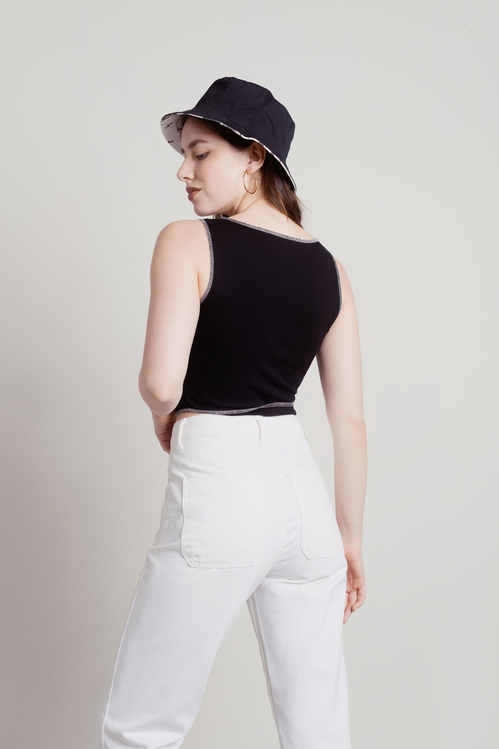 Cute Black Crop Top - Exposed Stitch Top - Fitted Top