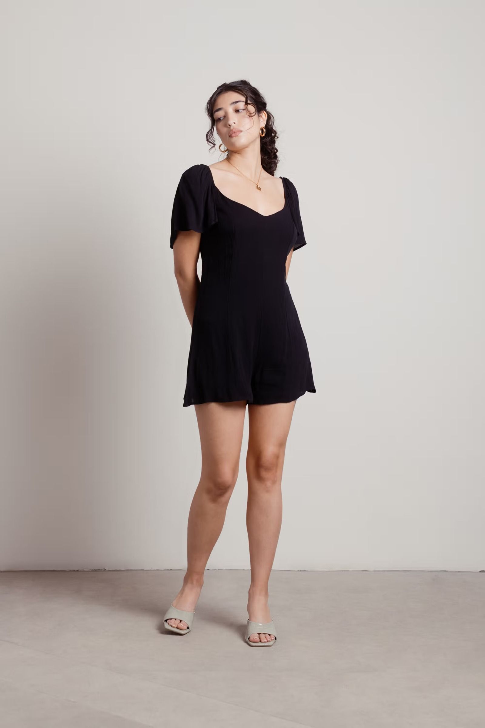 Black Romper - Flowy Romper - Black Ruffle Romper