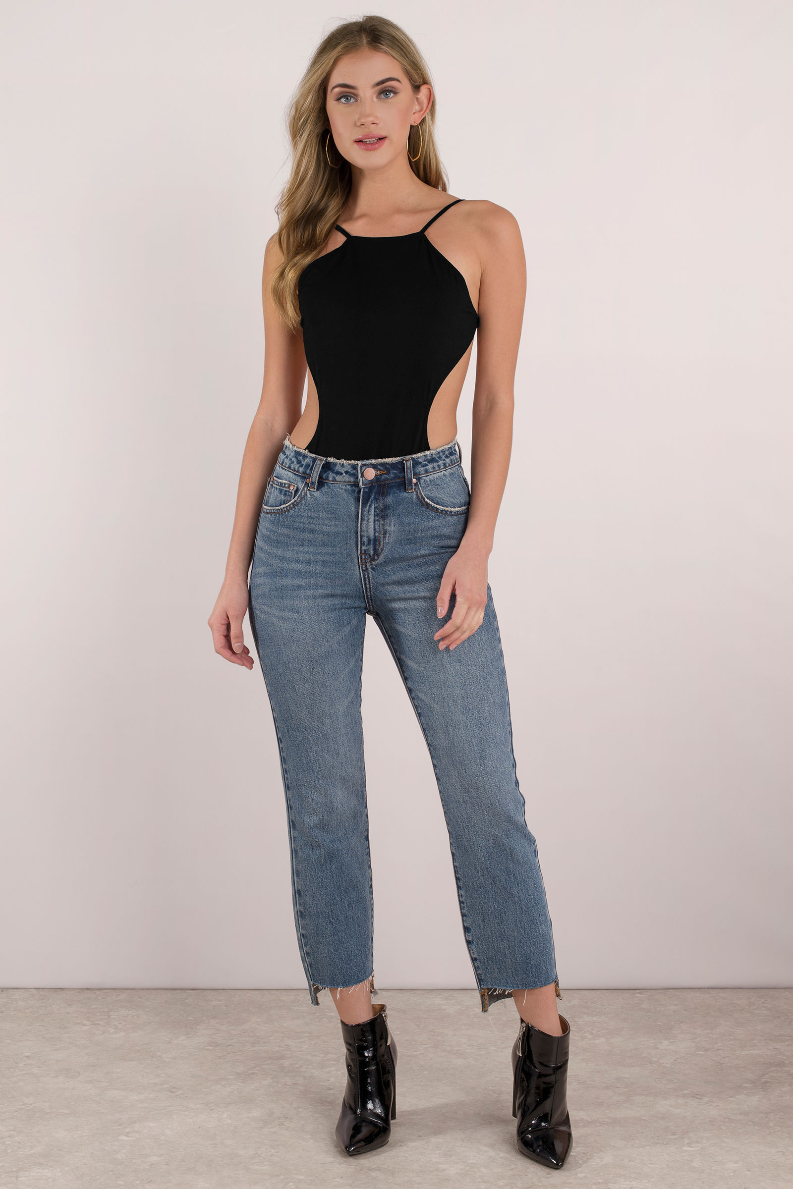 White Halter Bodysuit - Open Back Strappy Bodysuit - Side Cut Out Bodysuit