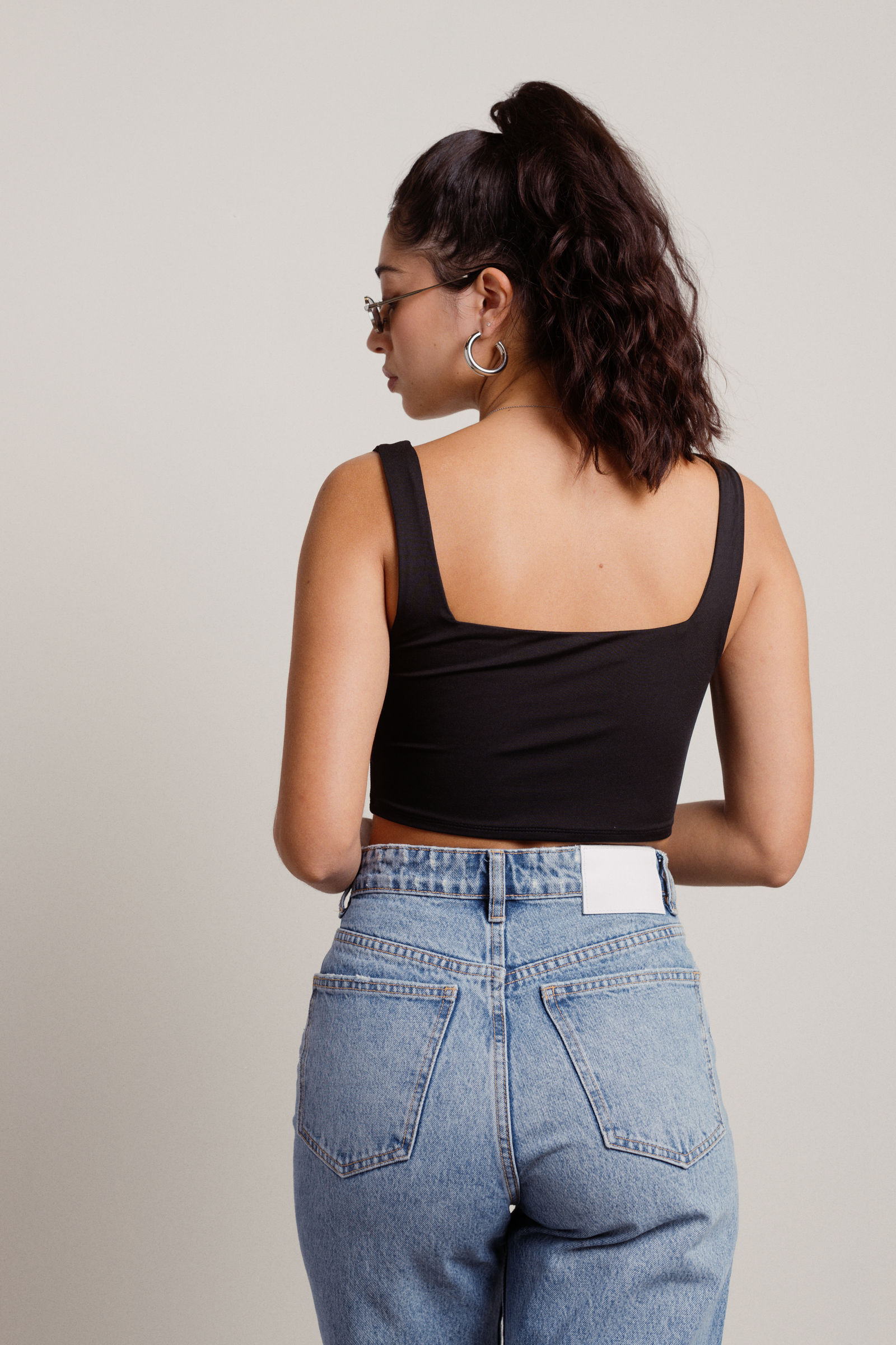 Black Crop Top - Side Cut Out Crop Top - Front Zipper Crop Top