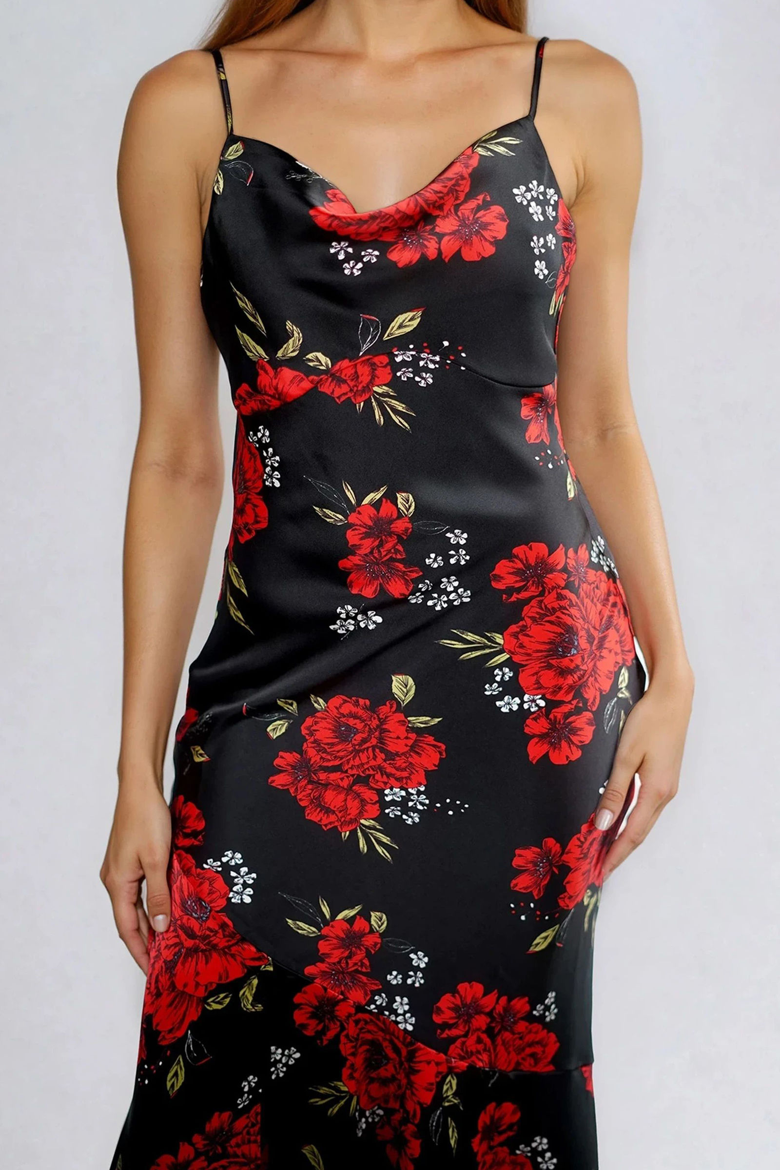Petals of Love Satin Floral Maxi Dress - Black/Red - $46 | Tobi US