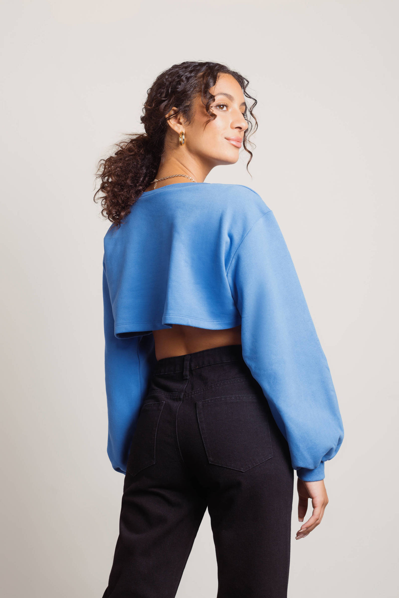 Blue Crewneck Sweater - Blue Crop Sweater - Slouchy Top