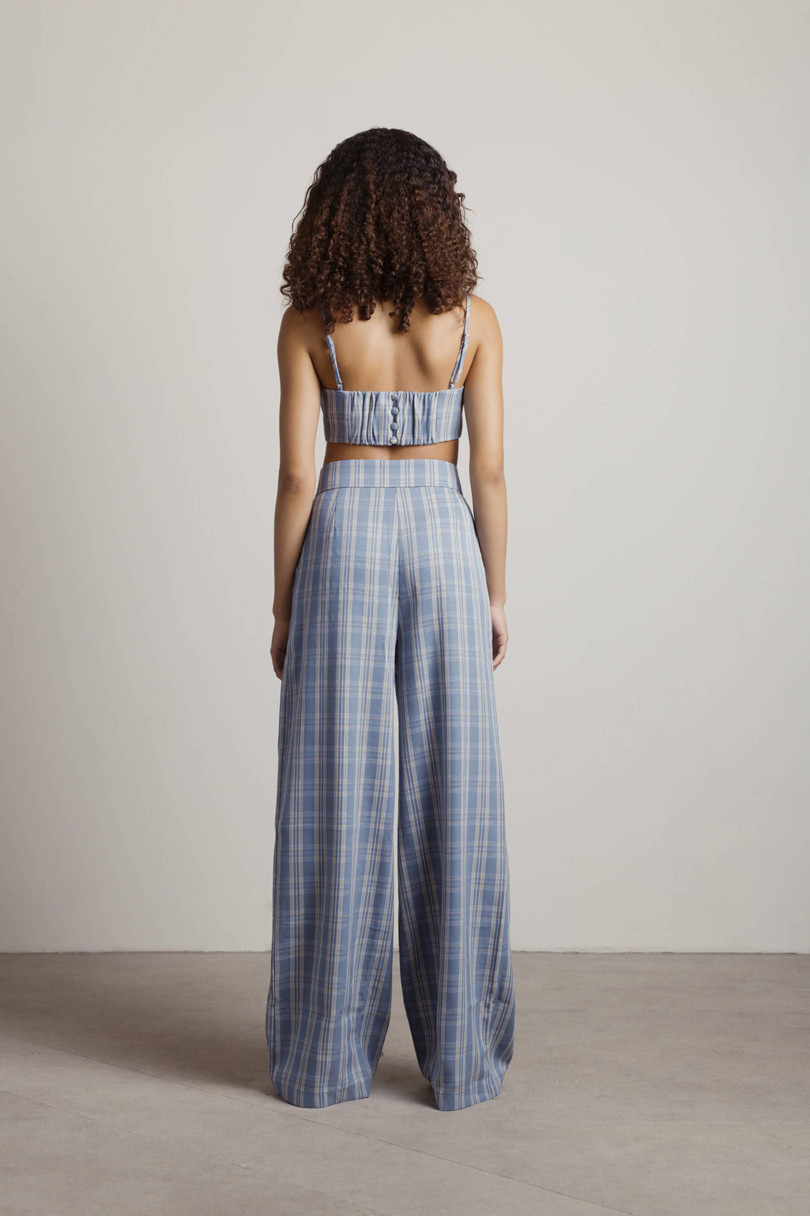 Black Multi Plaid High Waist Pants - High Rise Wide Leg Pant Pants