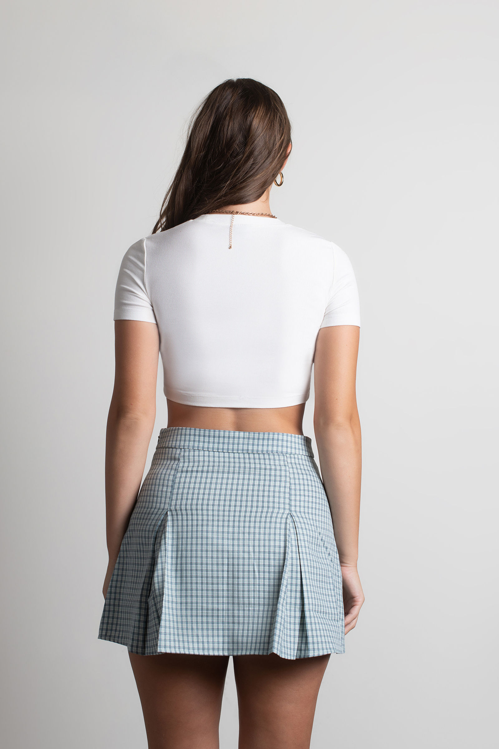 Blue Mini Skirt - Plaid Skirt With Zipper Closure - Pleated Skirt